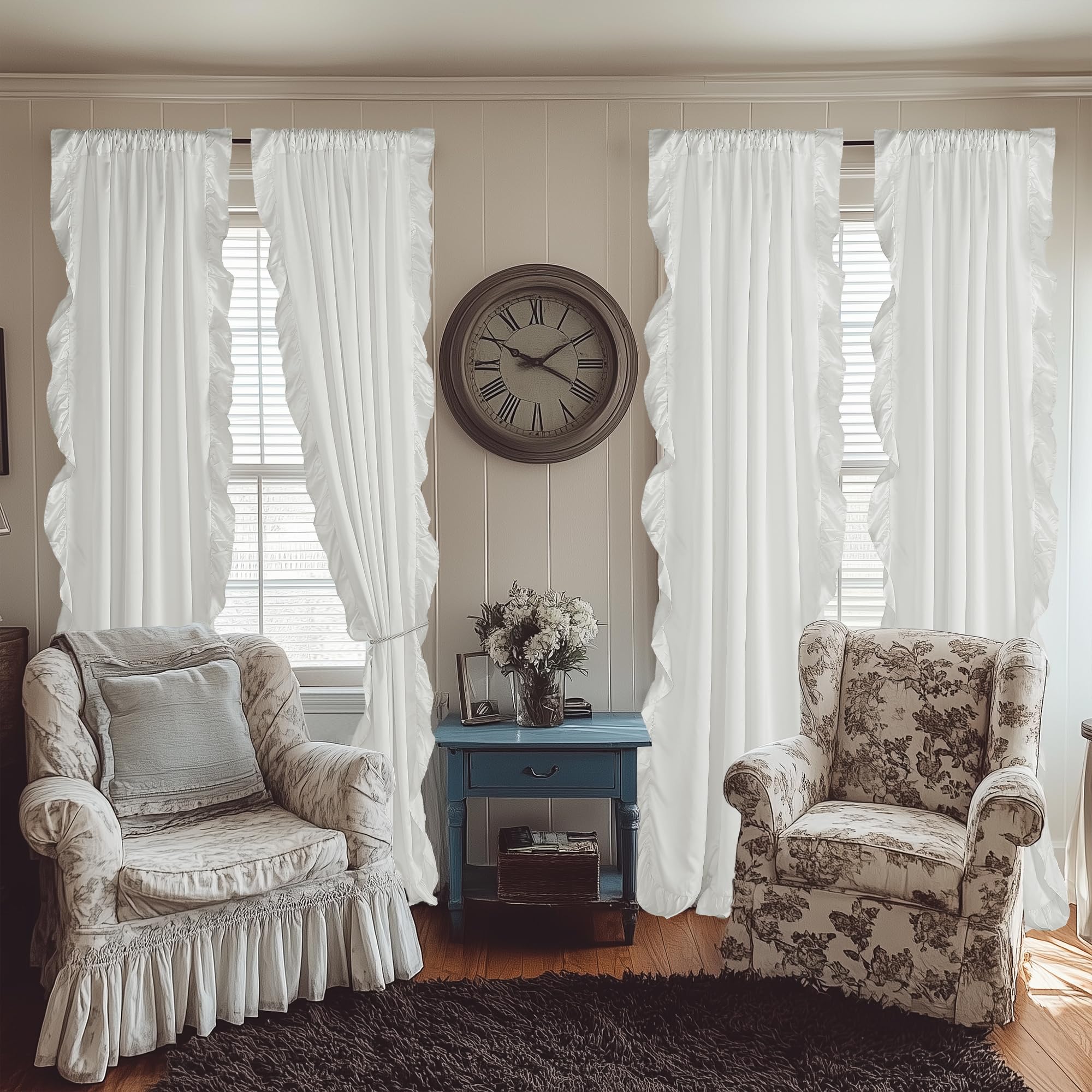 Farmhouse Ruffled White Curtains StangH White Ruffle Curtains For