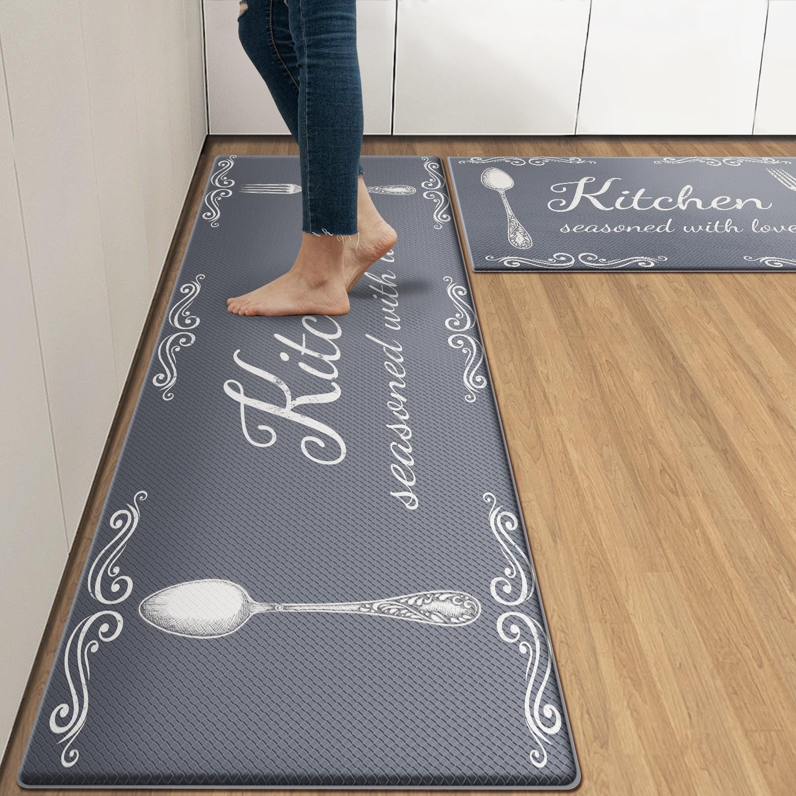 Amazon.com: Arttown Grey Farmhouse Anti-Fatigue Kitchen Rug Set of 2 ...