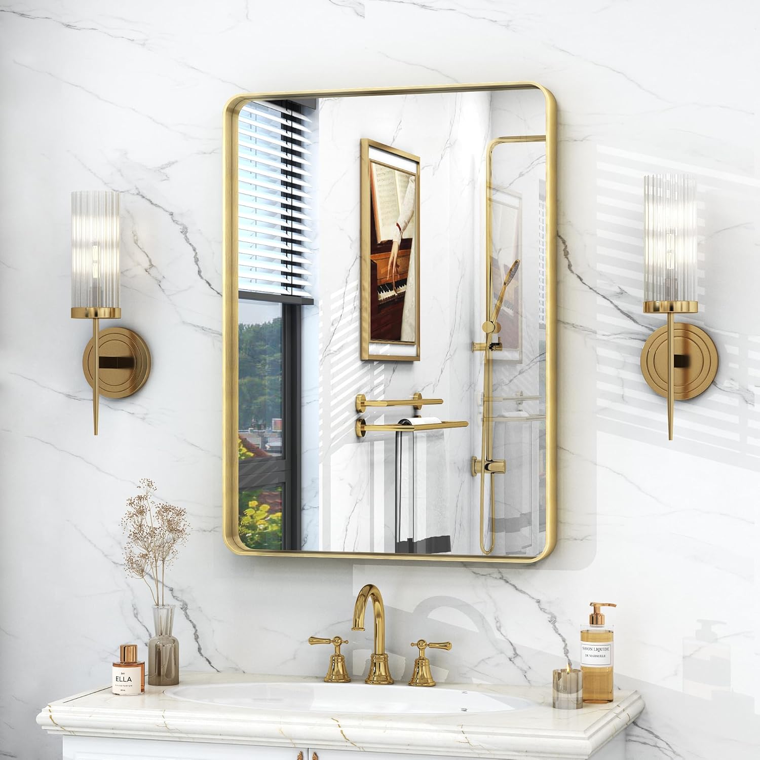 Amazon.com: VANLIO 20x30 Inch Gold Framed Bathroom Mirror, Rectangle ...