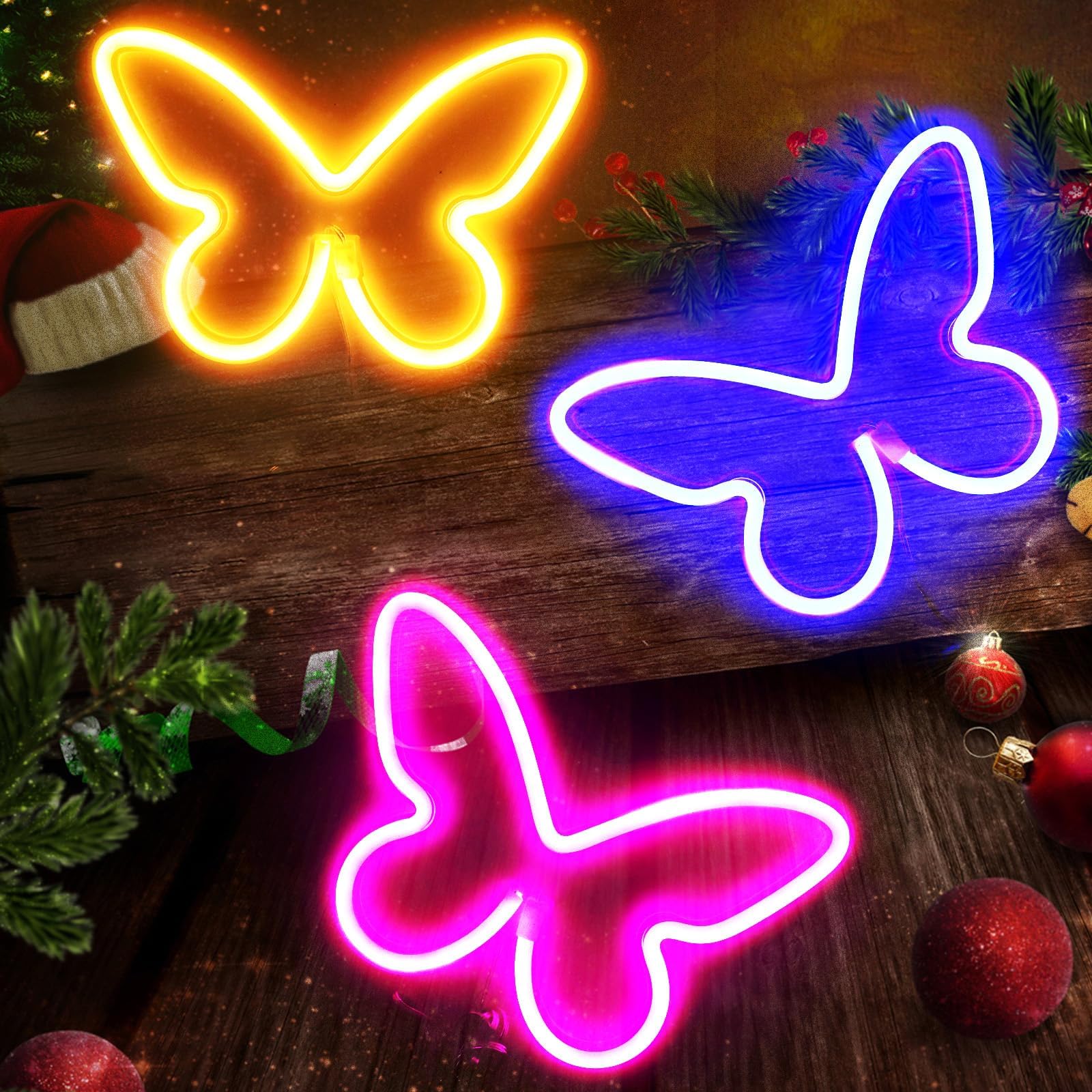 3 Pieces Butterfly Neon Signs, Butterfly LED Light USB or 3-AA Battery ...