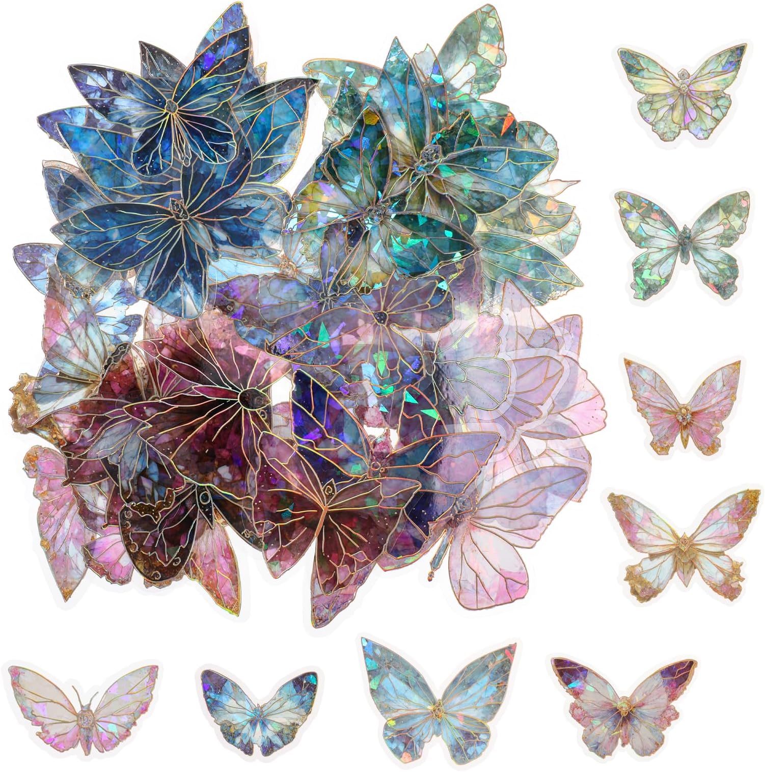 80Pcs Glitter Butterfly Stickers,Holographic Glitter Sticker Decals 3D ...