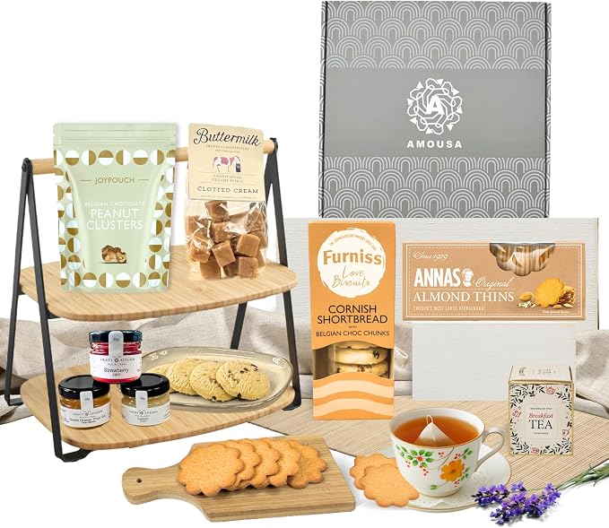 Afternoon Tea Hamper Gift Set – Includes Tea Bags, Shortbread, Almond ...