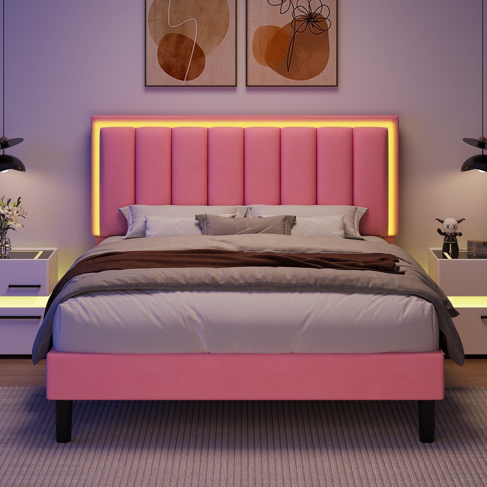 YITAHOME Metal Four Poster Canopy Bed Frame 14 Inch Platform with Built ...