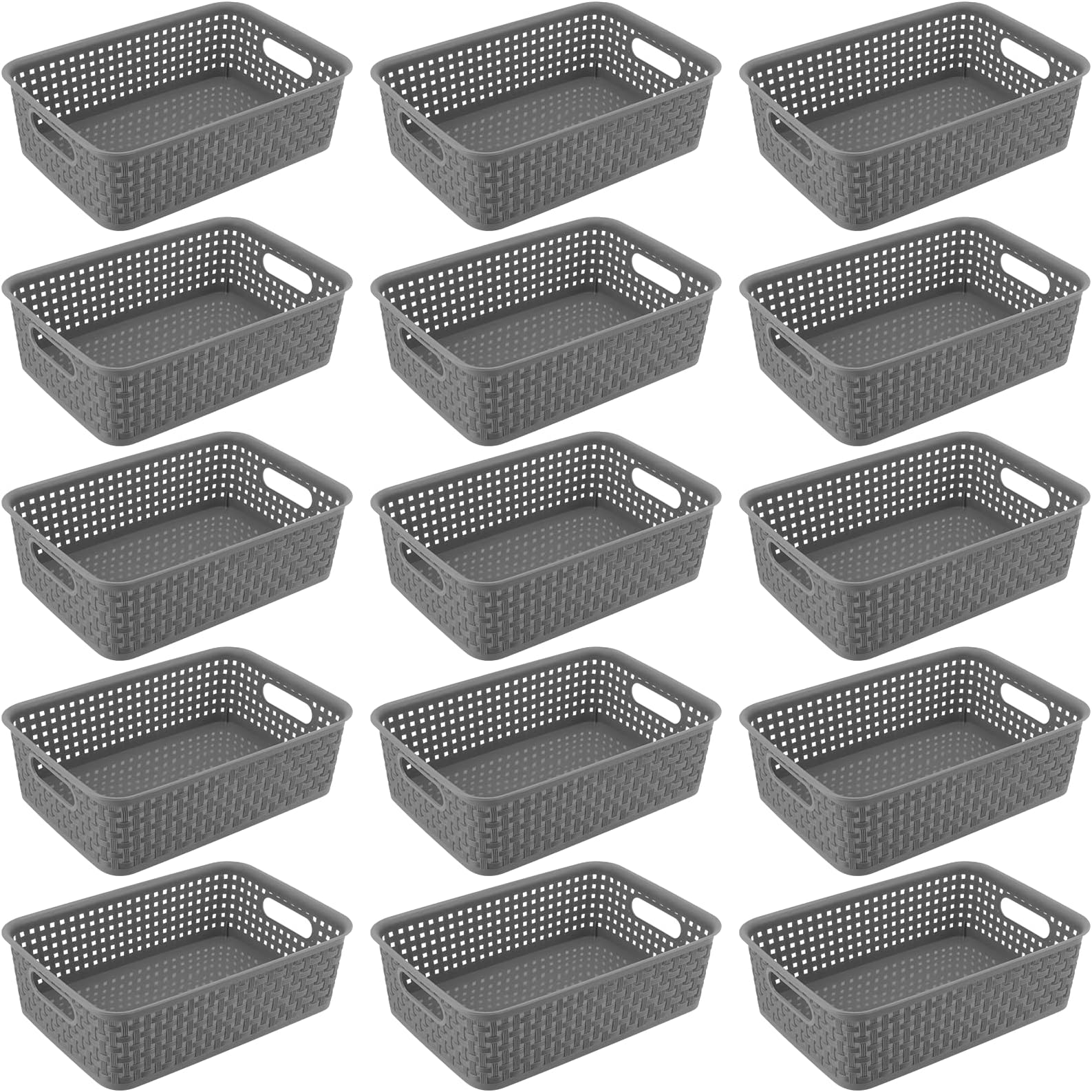 ZEONHAK 15 Pack Gray Plastic Storage Basket, 27.5 x 18 x 8cm Plastic ...