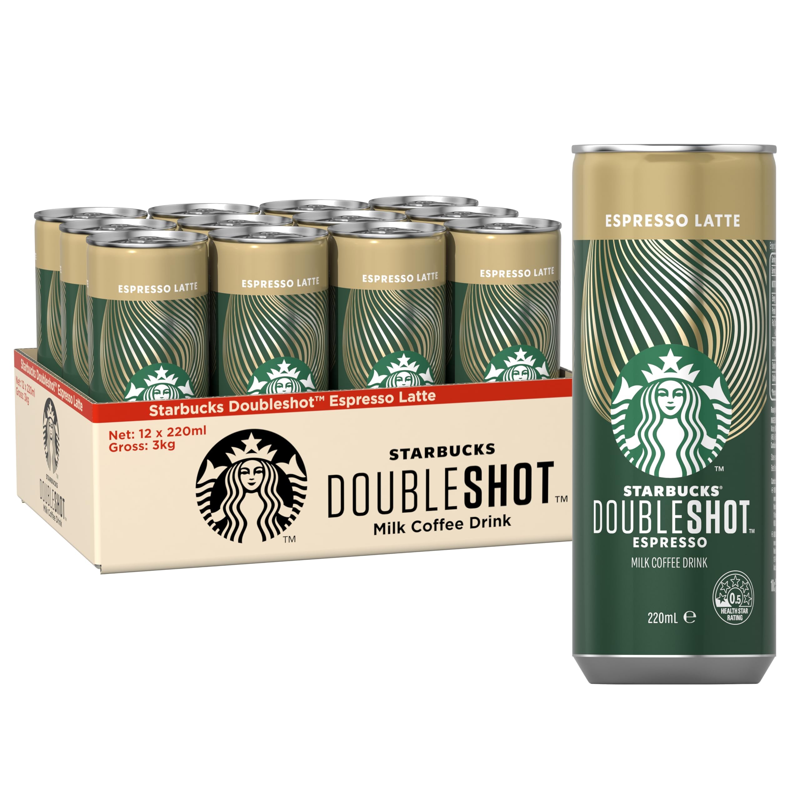 Starbucks Double Shot Espresso Latte Drink, 220 ml (Pack of 12 ...
