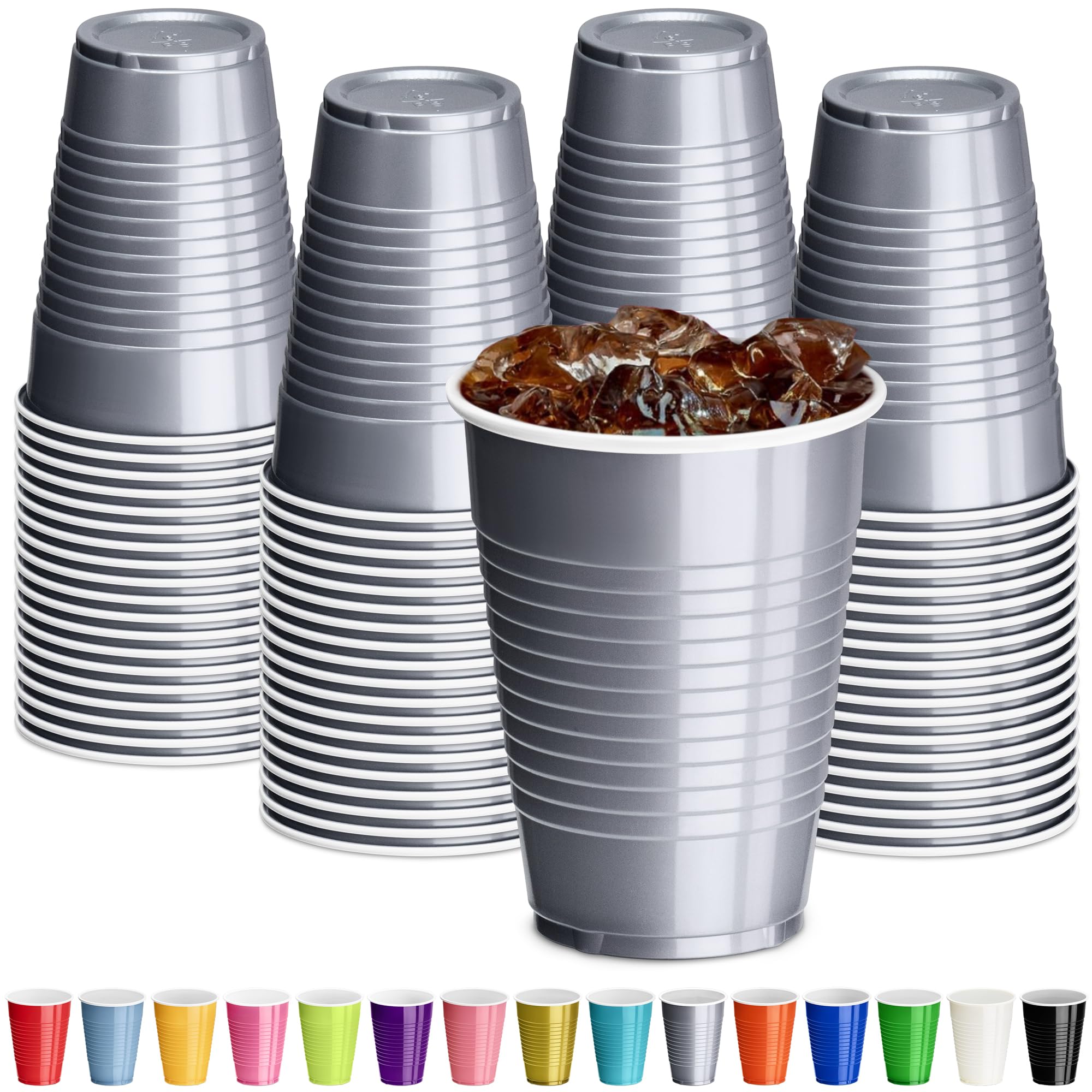 Amazon.com: DecorRack Gray Plastic Cups, 12 oz Disposable Cups, Party ...