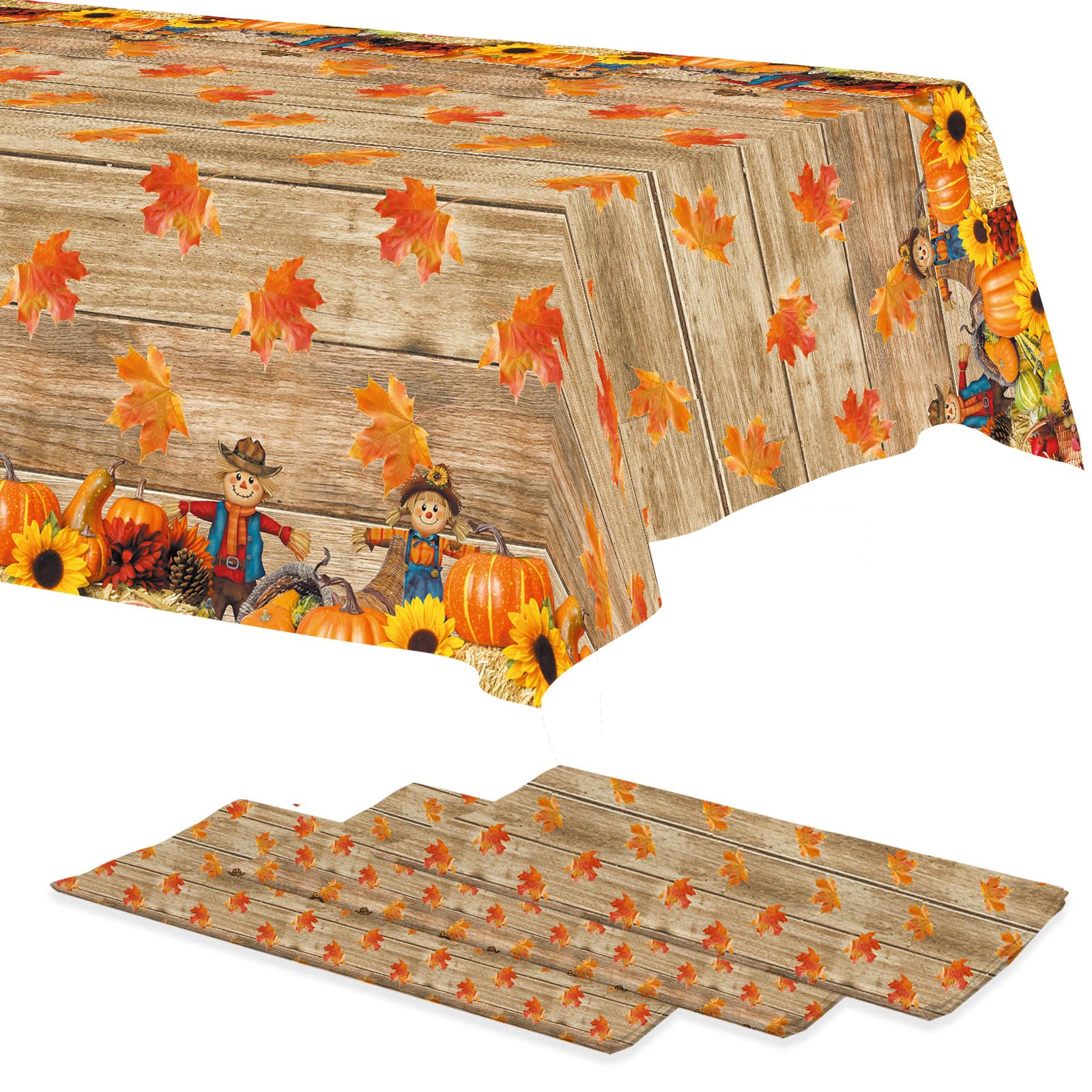 Amazon.com: Mocsicka 3Pcs Thanksgiving Disposable Tablecloth Scarecrow ...