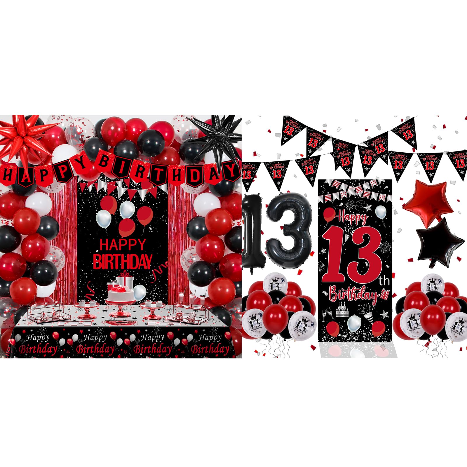 Amazon.com: Red Black 13th Birthday Decorations for Boys Girls, Happy ...