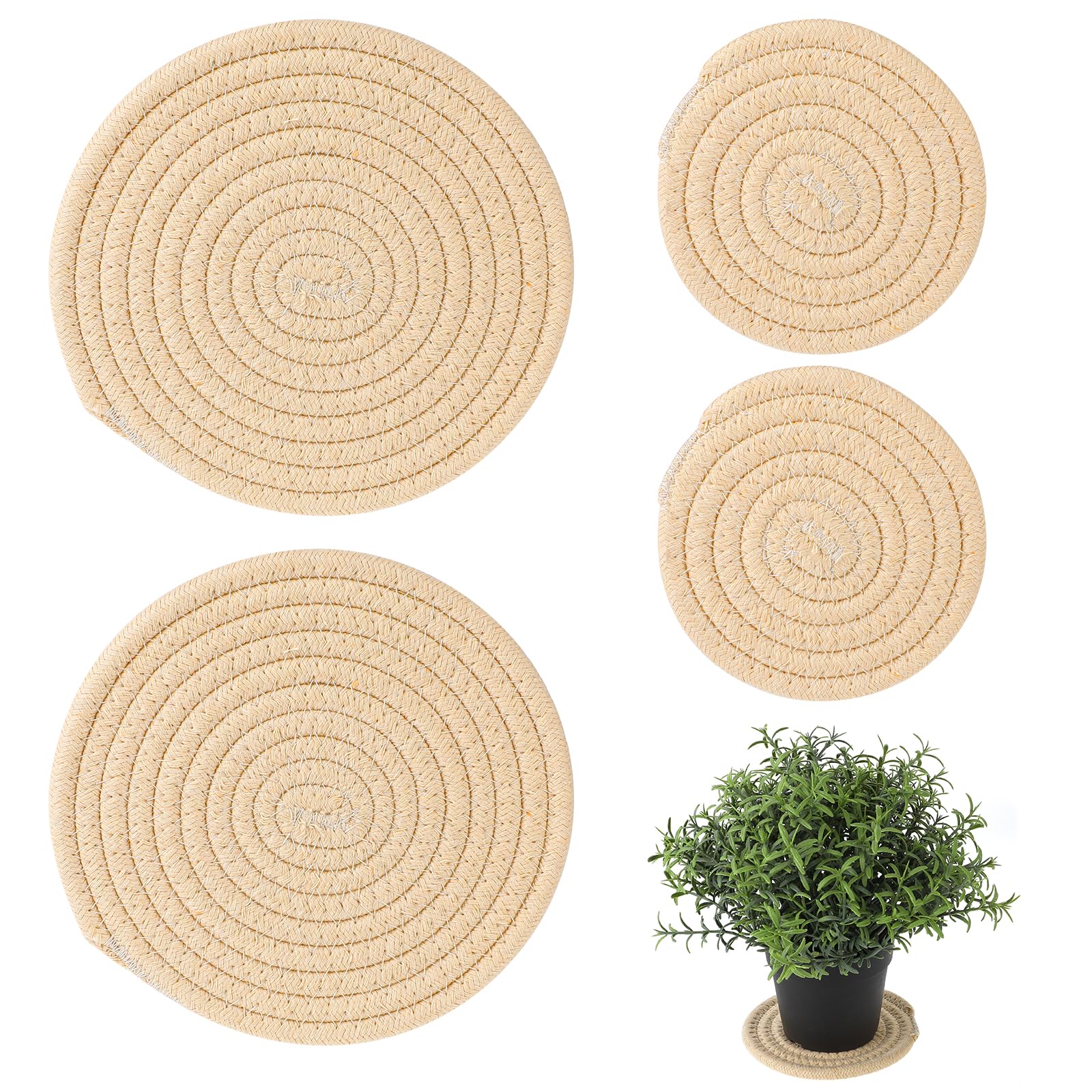4 PCS Plant Coasters, 4 & 7 Inches Round Plant Saucers in Door Cotton ...