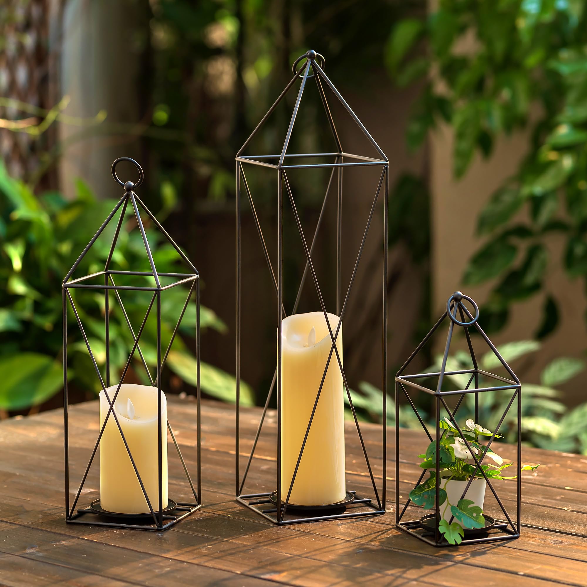 Staymoment Tall Black Metal Wire Lanterns Decorative Set of 3 - Indoor ...