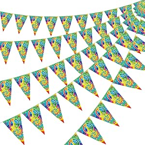 Amazon.com: 5 Packs 60's Tie Dye Pennant Banner, Birthday Flag Pennant ...