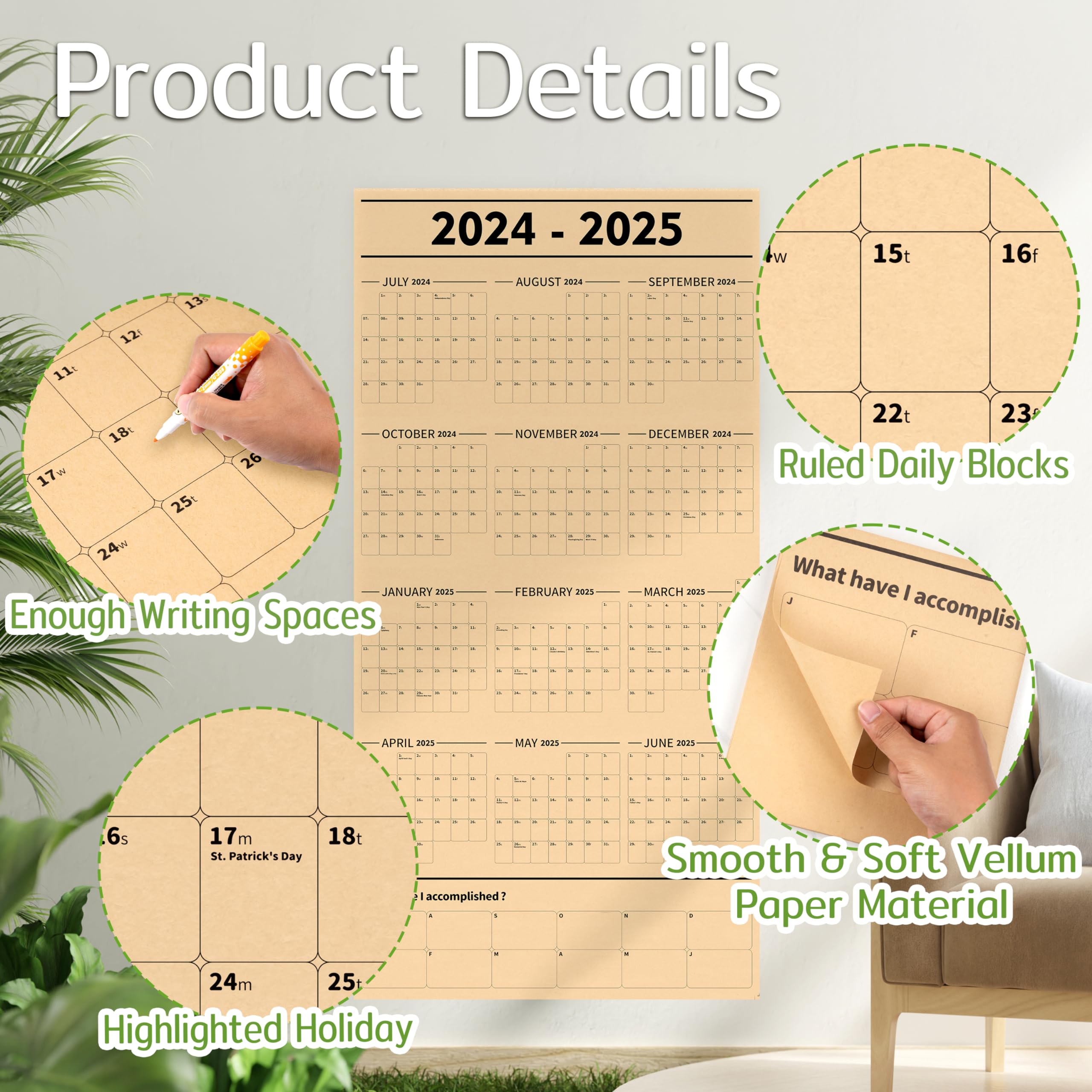 Snapklik.com : GuassLee Large Yearly Wall Calendar 2024-2025, Full Year ...