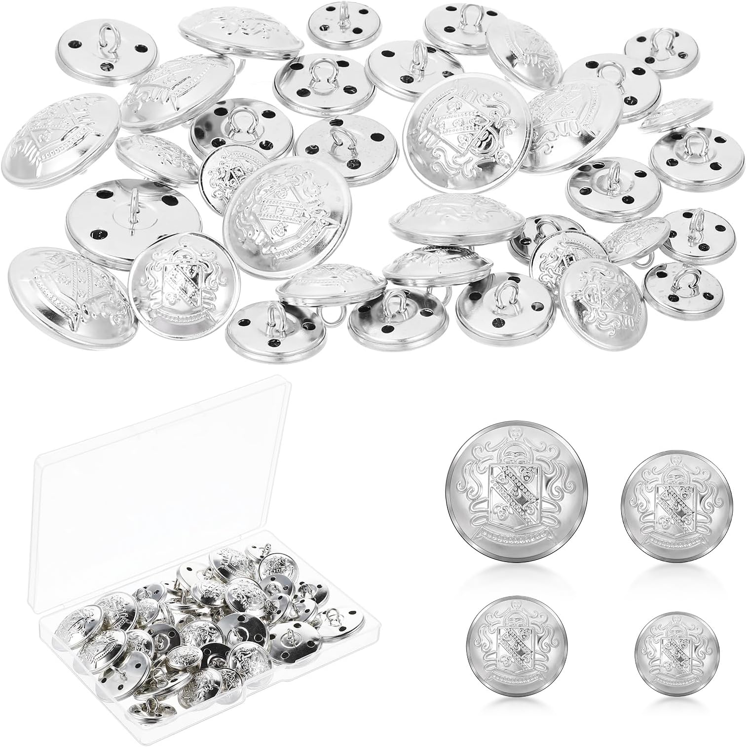Amazon.com: 40Pcs Silver Buttons Metal Buttons Assorted Mixed Vintage ...