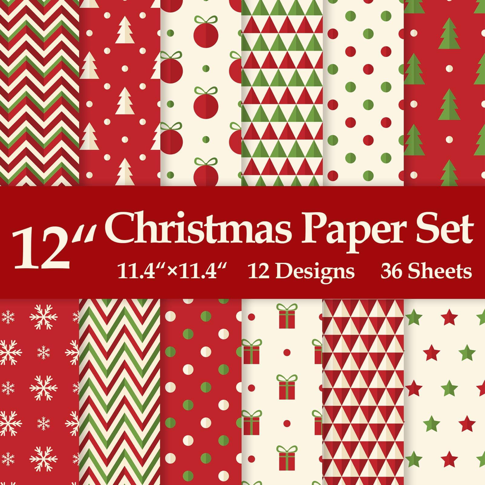 Amazon.com : 12" Christmas Pattern Paper & Sticker Kit Red Scrapbook ...