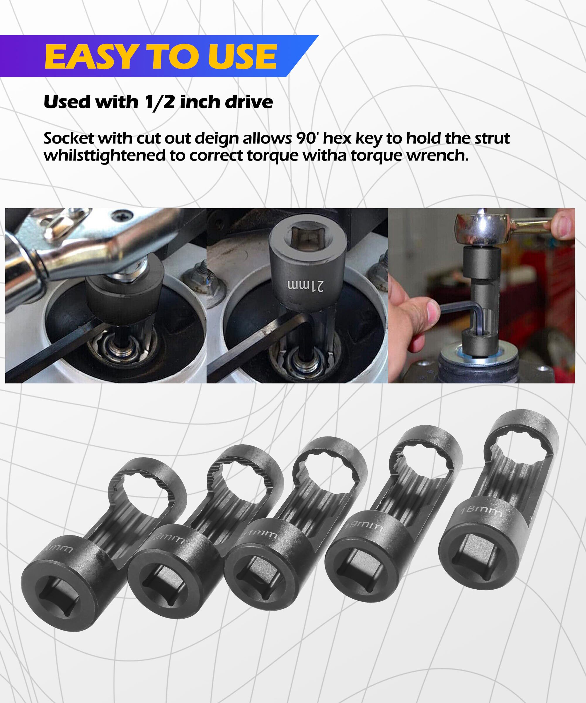 Snapklik.com : SCUARI 5PCS Strut Nut Socket,18MM 19MM 21MM 22MM 24MM ...