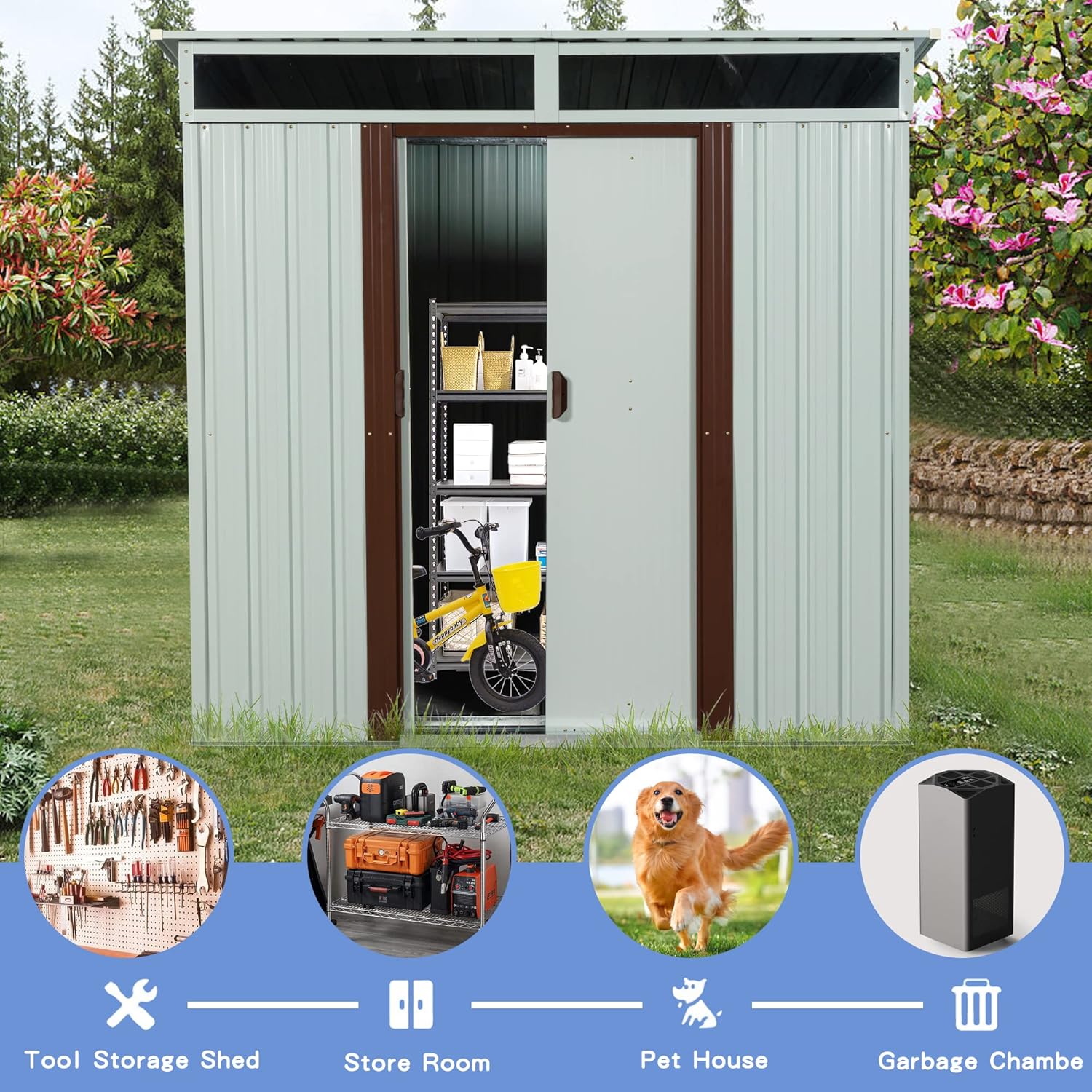 6X5 FT Outdoor Storage Shed, Waterproof Metal Garden Australia | Ubuy