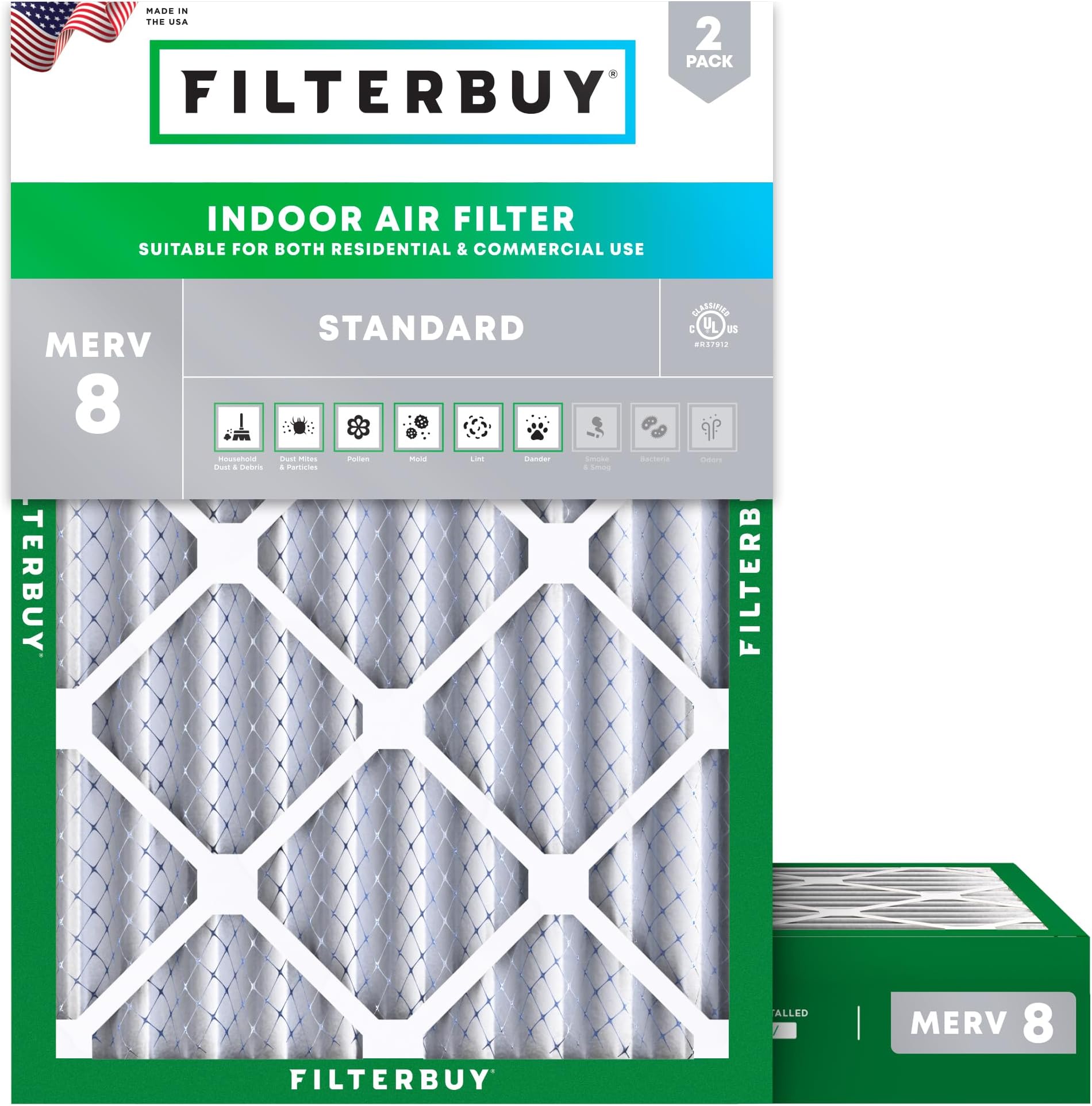 Filterbuy 20x22x4 Air Filter MERV 8 Dust Defense (2-Pack), Pleated HVAC ...