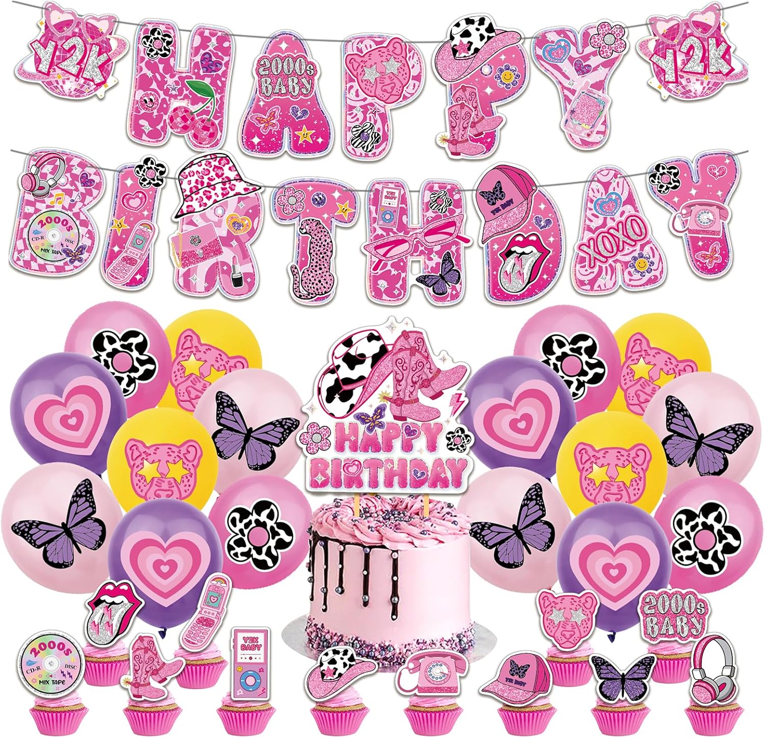 Amazon.com: Y2k Hot Pink Happy Birthday Decorations Y2k Cowgirl Happy ...