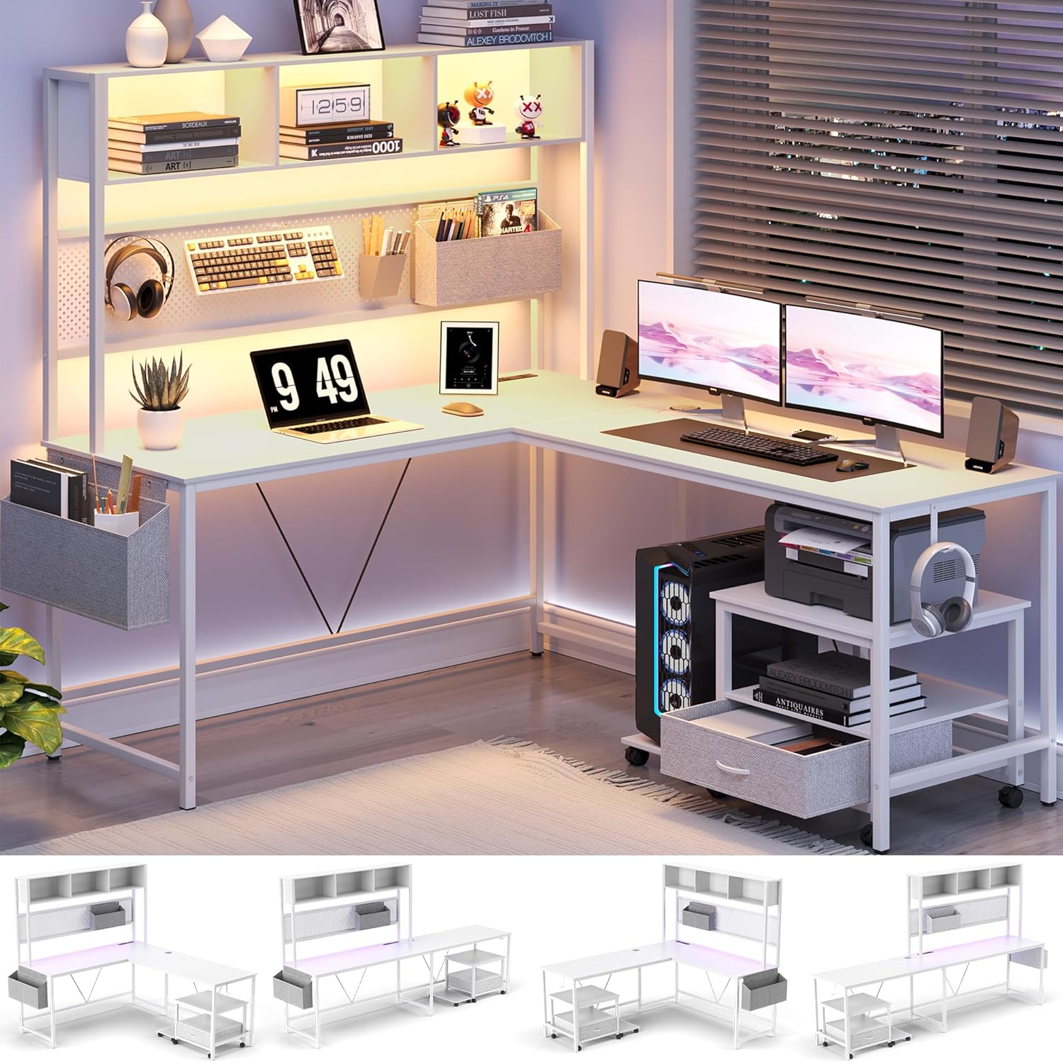 Amazon.com: Dowinx L Shaped Desk with Pegboard and Removable Filing ...