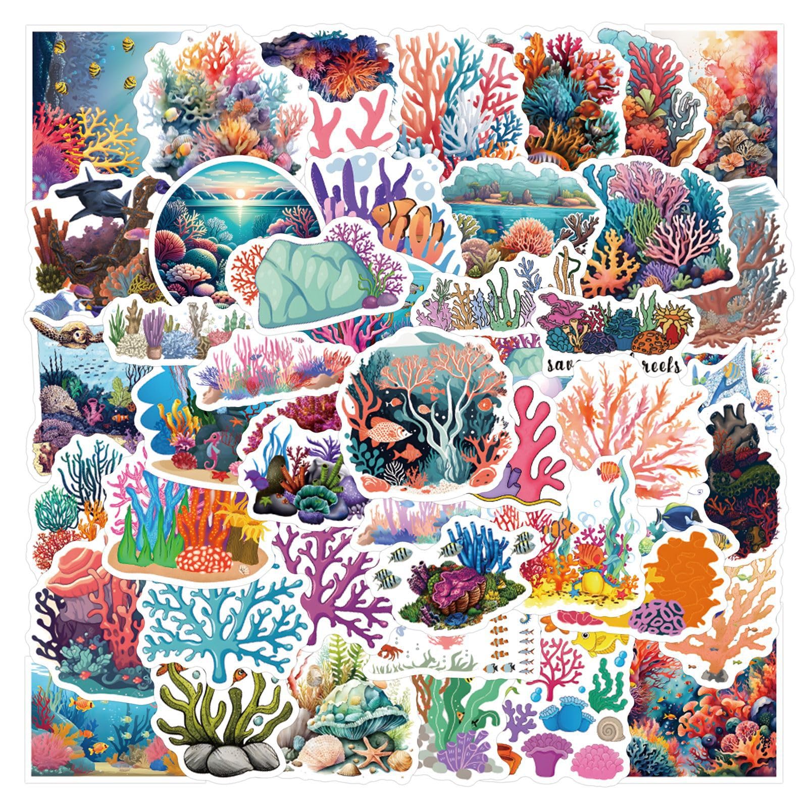 Amazon.com: 55PCS Coral Reef Stickers Cute Ocean Stickers for Kids ...