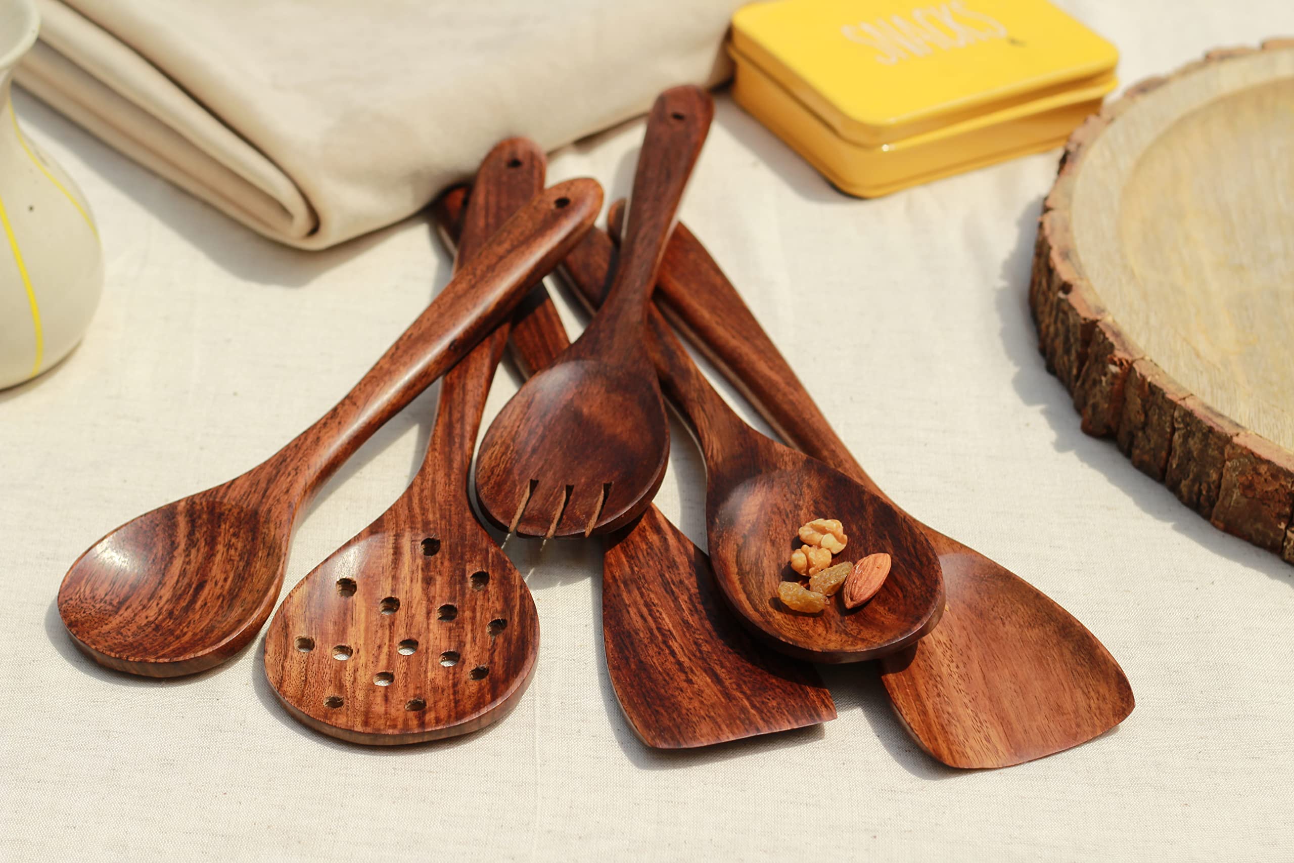 Buy Wood Chop - Sheesham Wood Serving Spoons and Spatula for Non Stick ...