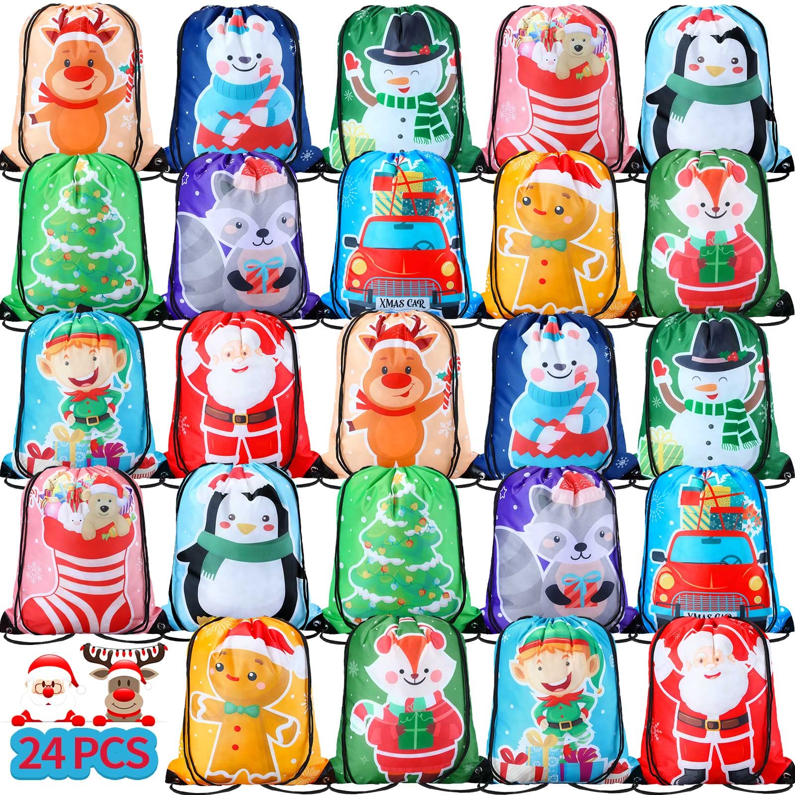 Amazon.com: Jexine 24 Pcs Christmas Drawstring Backpack Gift Bags Bulk ...