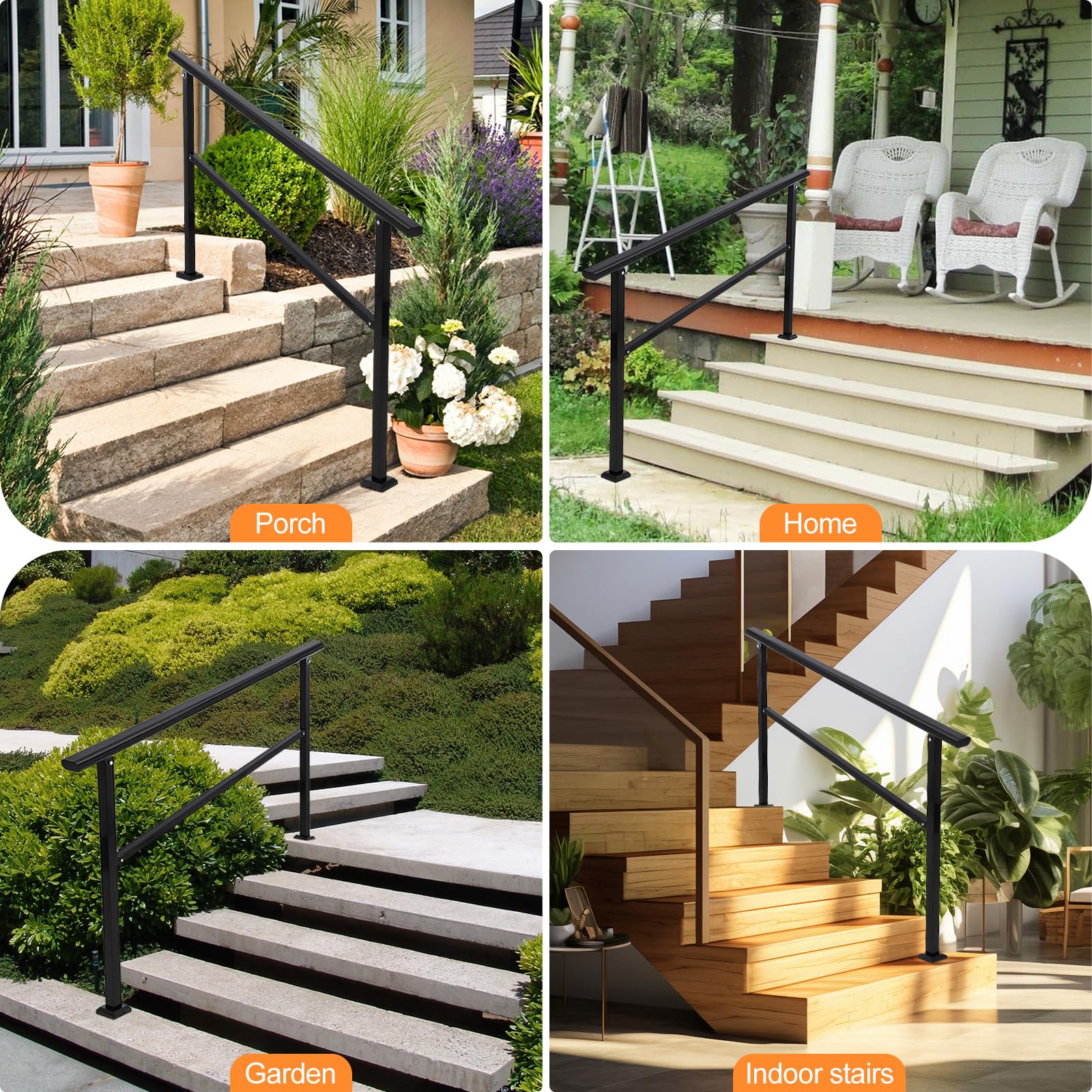 GAOMON Outdoor Handrails Fits 1 to 5 Steps,Adjustable Height Stair ...