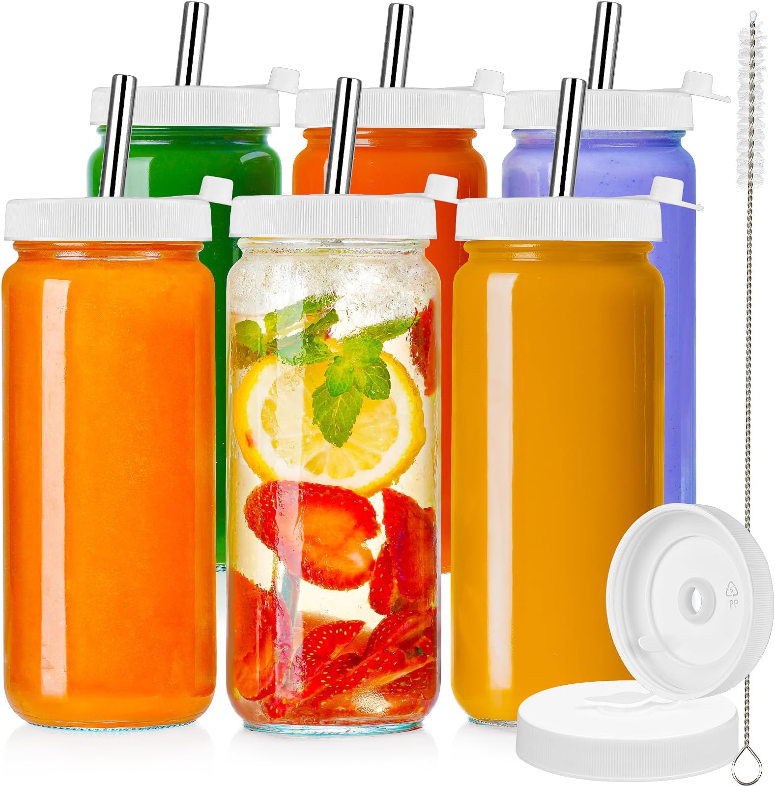 Amazon.com: Domensi 12 Pcs 16 oz Glass Juice Bottles for Juicing with Lids and Straws Glass ...