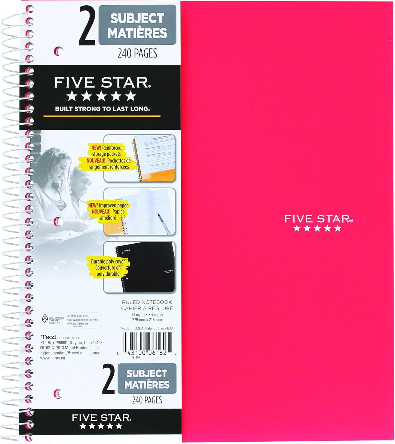 Five Star 2-Subject Spiral Notebook, 8.5" x 11" Sheet Size, Ruled, 240 ...