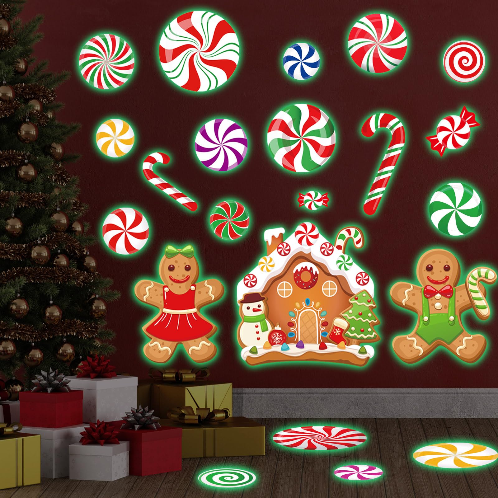 Amazon.com: Whaline Christmas Glow in The Dark Peppermint Wall Decor ...