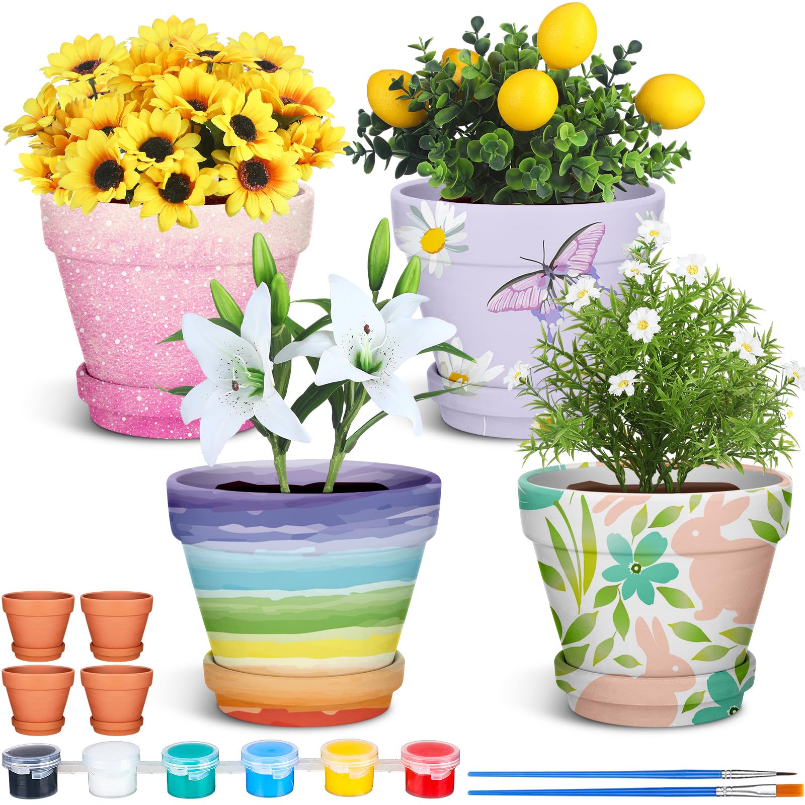 Yetene 4 Set 6 Inch DIY Terracotta Pots and Acrylic Paint Set Paint and ...