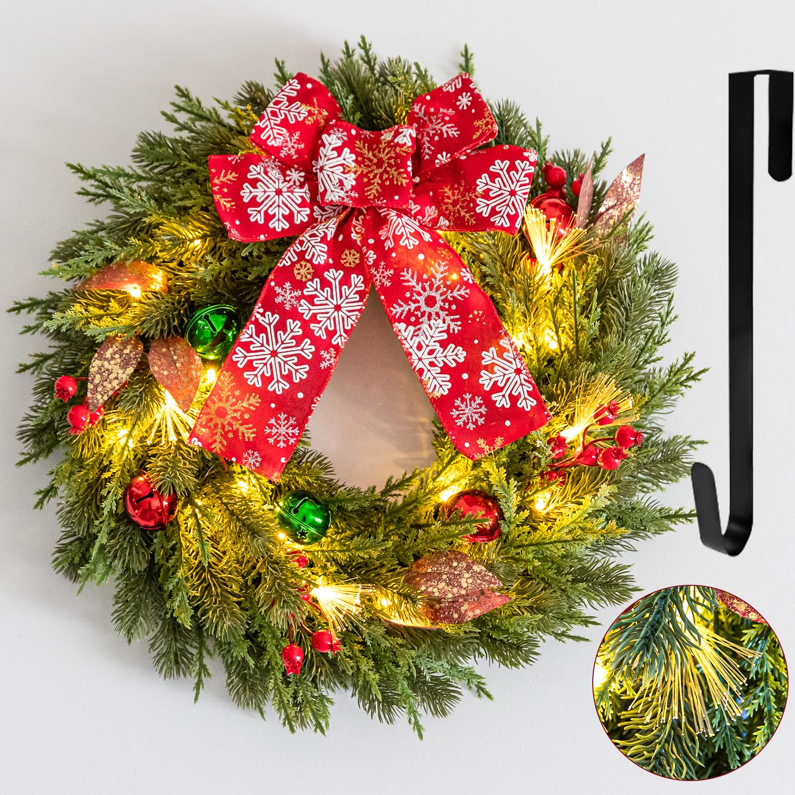 Amazon.com: Christmas Wreath with Led Lights, Battery Operated Prelit ...