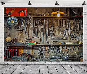 Amazon.com : CORFOTO 15x8ft Fabric Vintage Tools Backdrop Workshop Tool ...