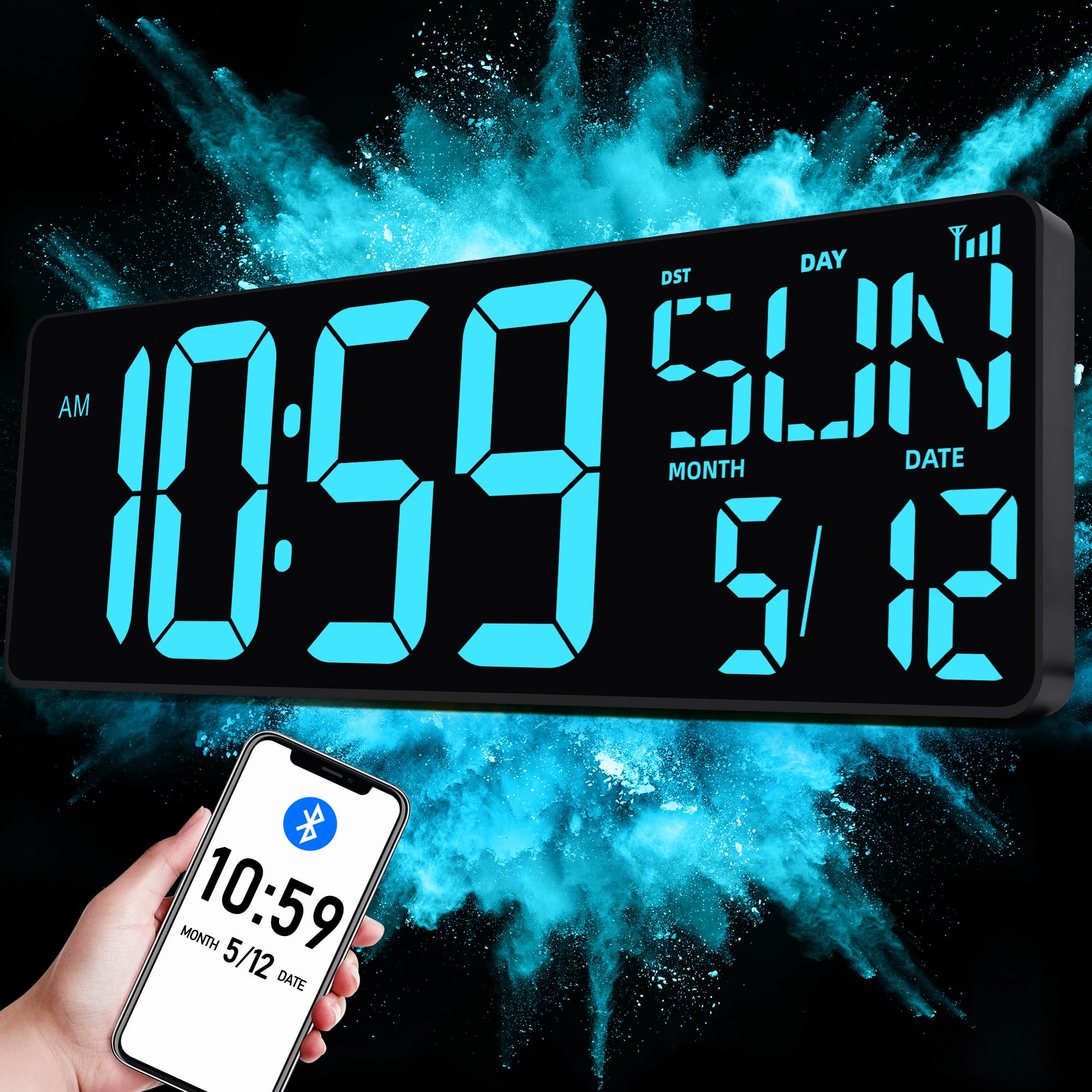 Amazon.com: TXL 17.2" Large Digital Wall Clock Bluetooth Sync Time, LED ...