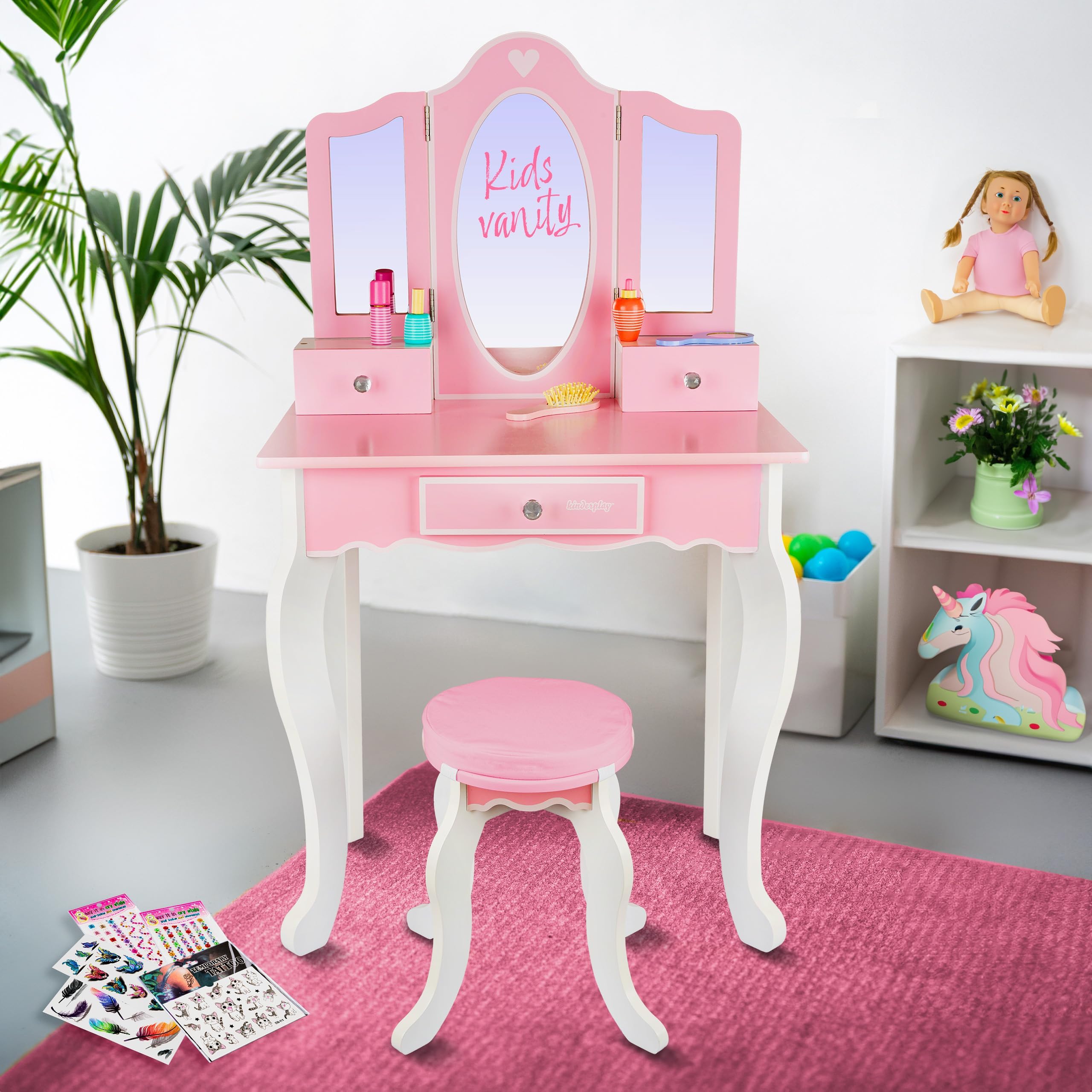 Amazon.com: Bophy Girls' Vanity Table and Chair Set with Light, Kids ...