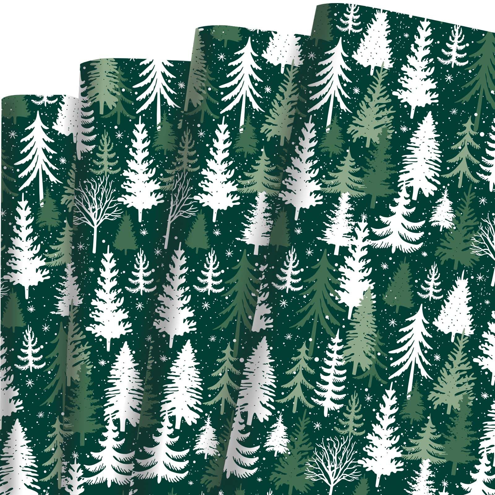 Amazon.com: Bolsome 12 Sheets Christmas Forest Wrapping Paper Green ...