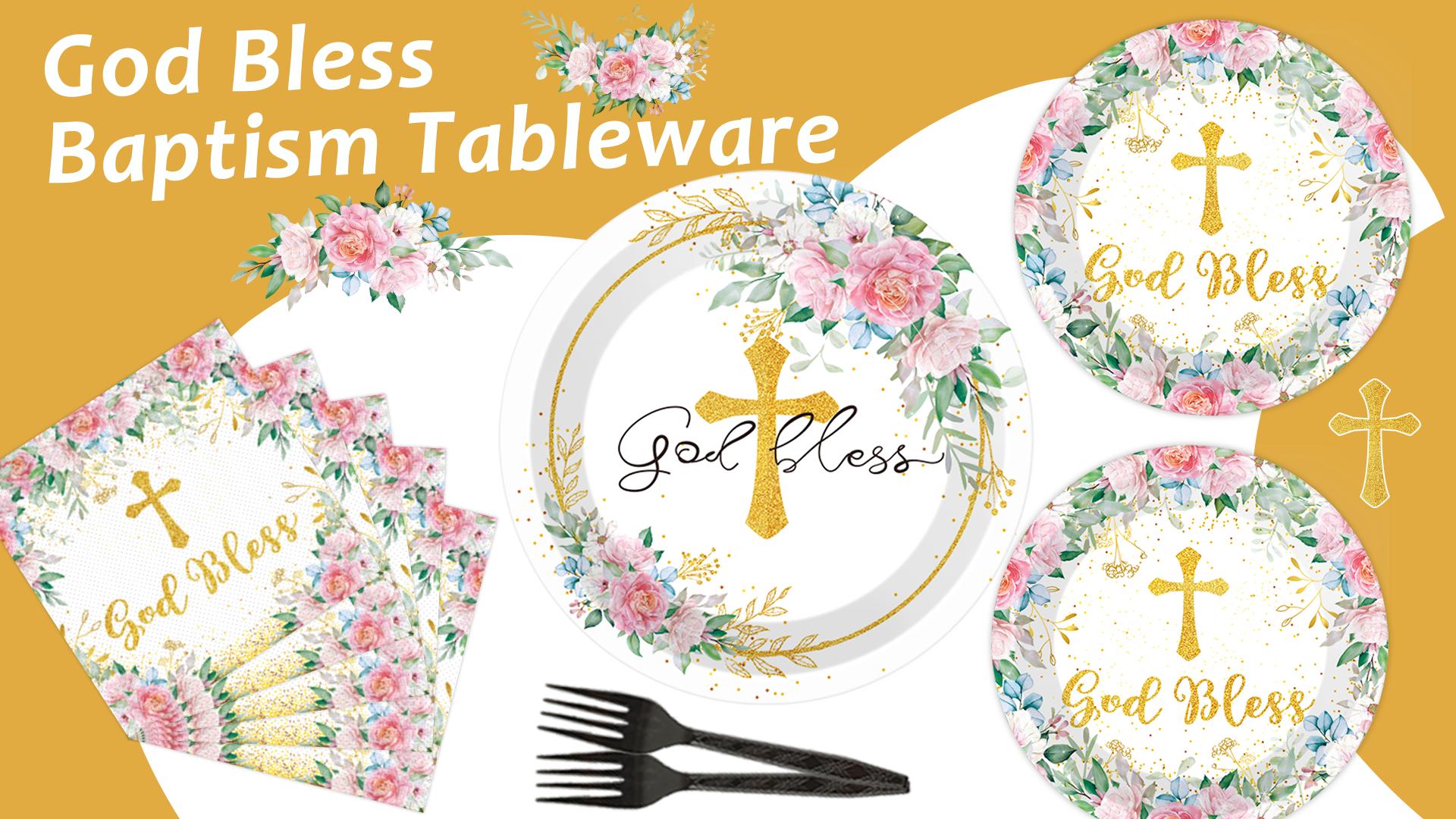 Baptism Plates 98pcs God Bless Baptism Tableware Set | First Holy ...