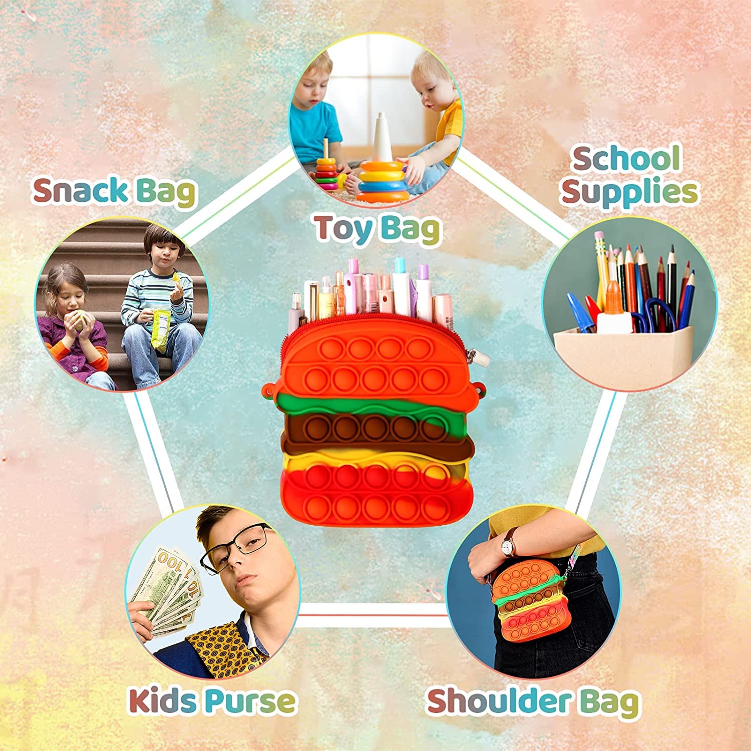 Kiditos (Pop It Bag Burger Shape Sling Bag) Crossbody Bag for Kids, Pop ...