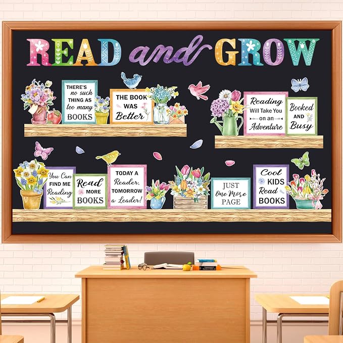 Amazon.com : Qilery Read and Grow Spring Bulletin Board Set Classroom ...