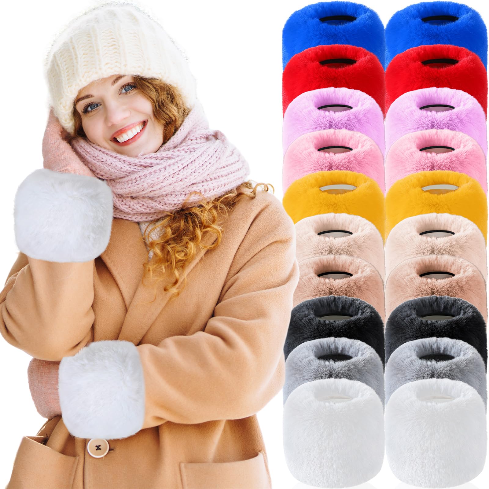 Amazon.com: Cutecrop 10 Pairs Winter Short Faux Fur Wrist Cuffs Furry ...