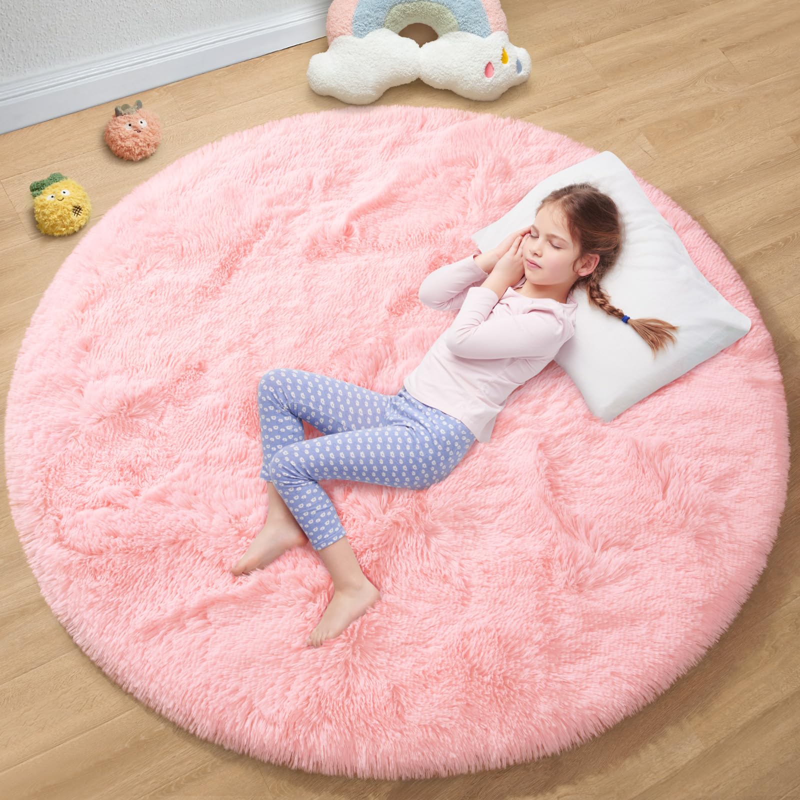 Amazon.com: EVOIONOS Pink Round Rug for Girls Bedroom, Fluffy Circle ...