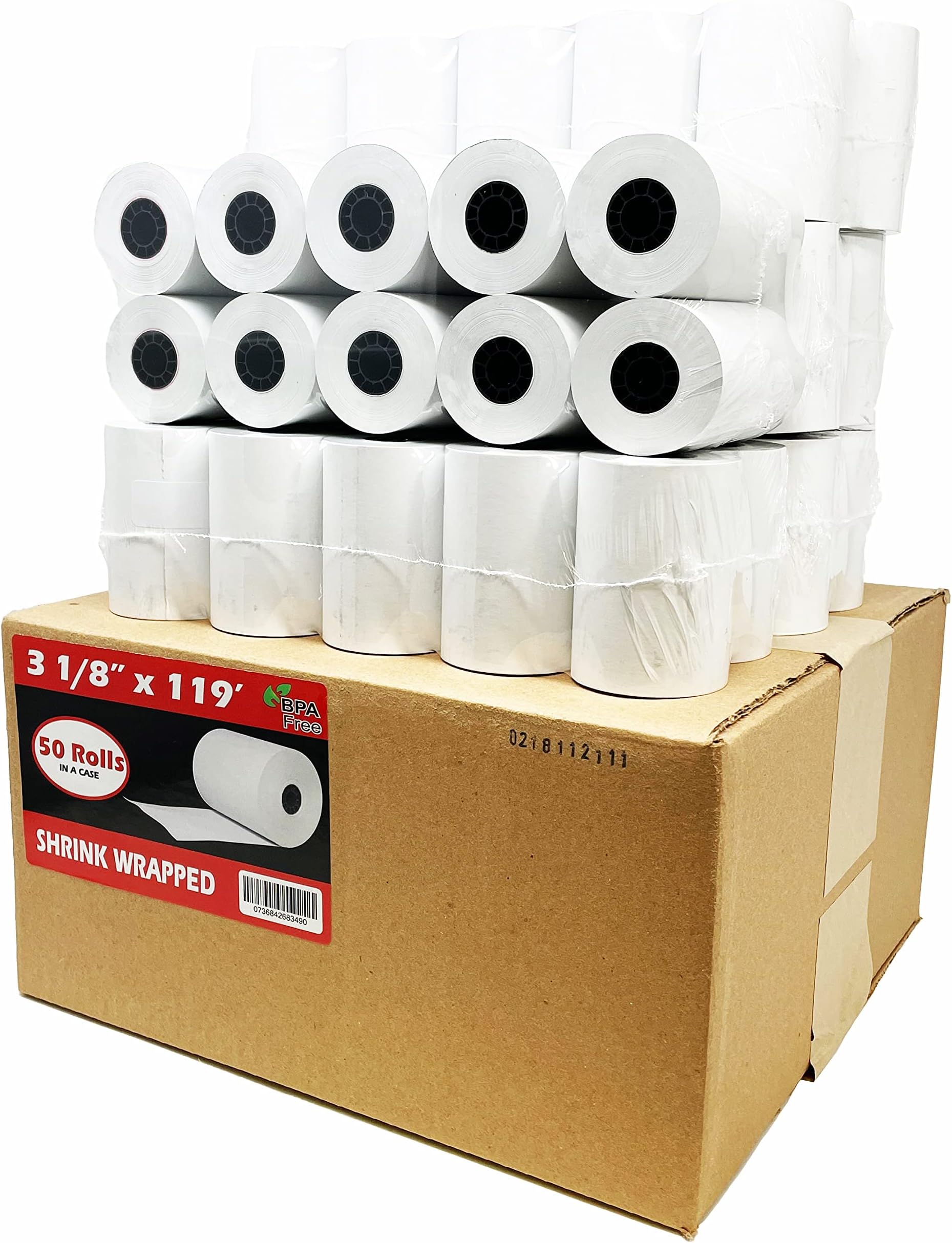 3-1/8" (80mm) 3.125" WIDTH 119' 50 Rolls in a Case 7/16" CORE BPA Free ...