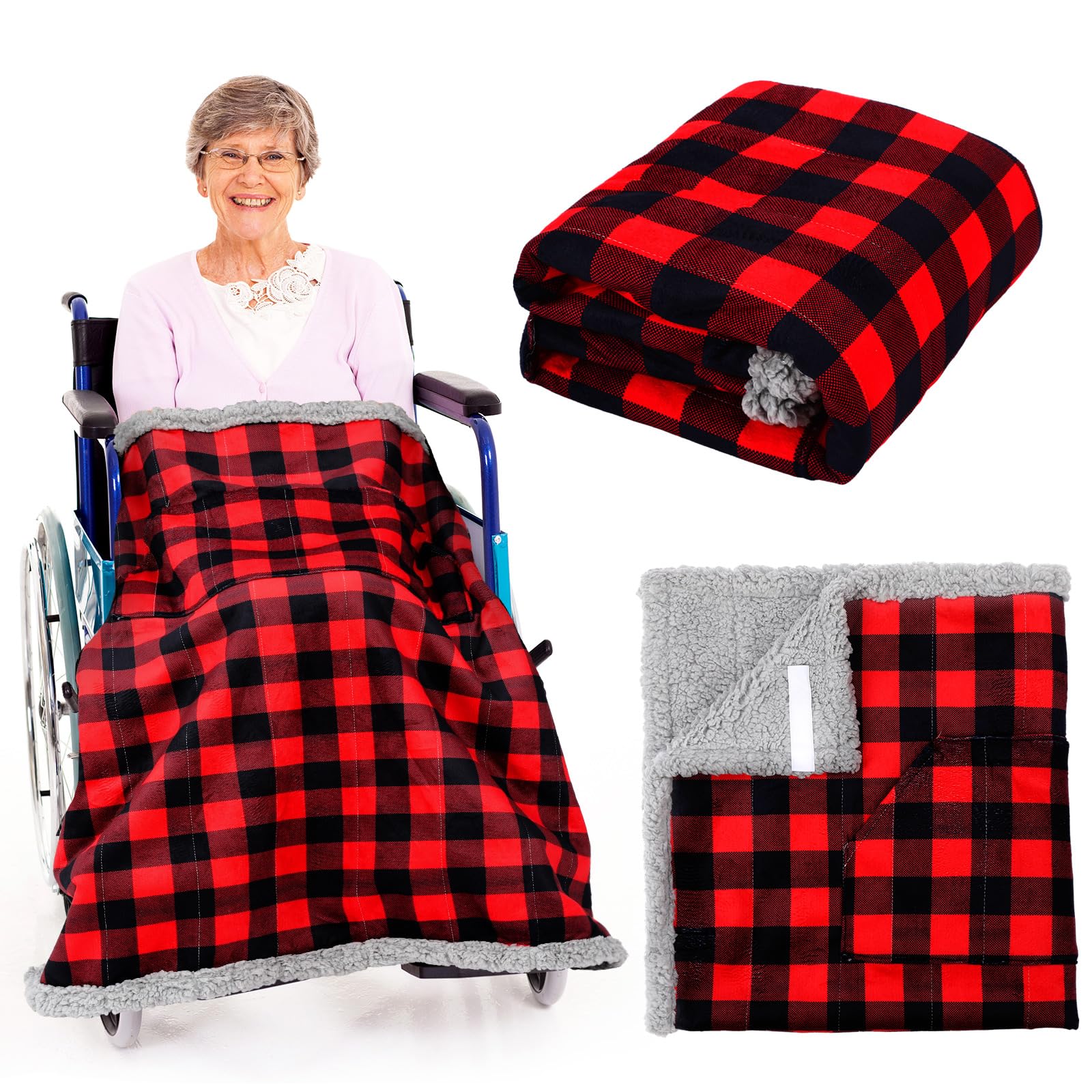 Amazon.com: Mindsoft Christmas Plaid Wheelchair Blanket with Pouch Warm ...