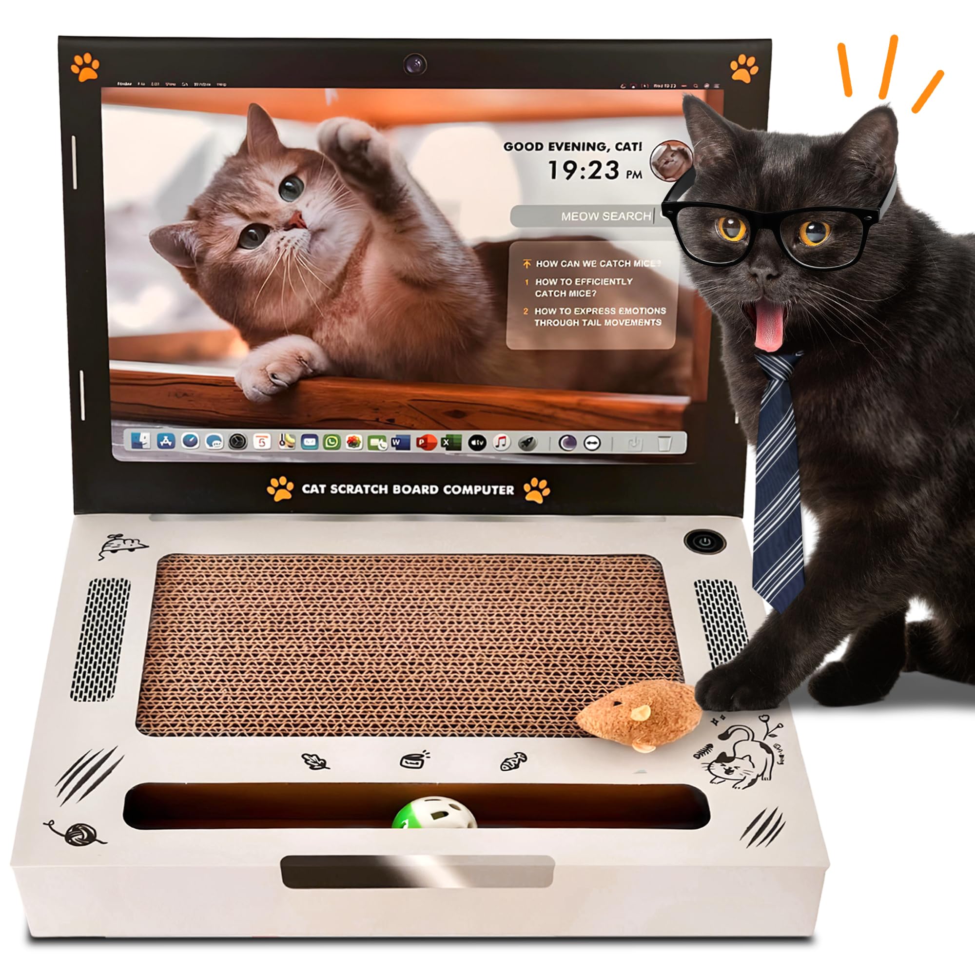 Amazon.com : Cardboard Scratching Laptop for Cats with Toy Plush Fluffy ...