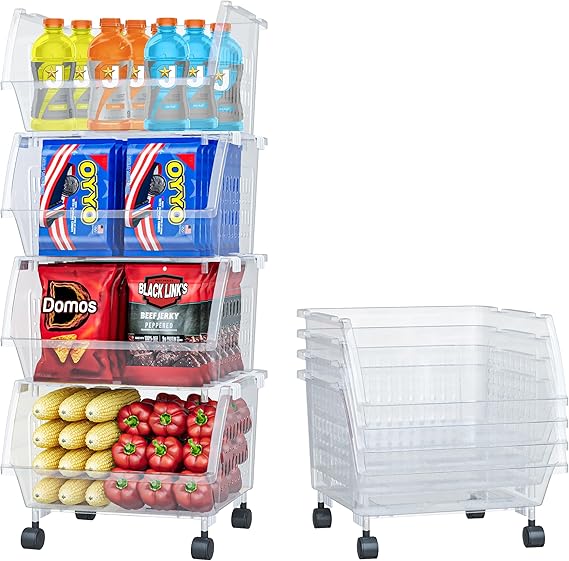 Amazon.com: TidyFriend Plastic Stackable Storage Bins Clear - 4 Pack ...