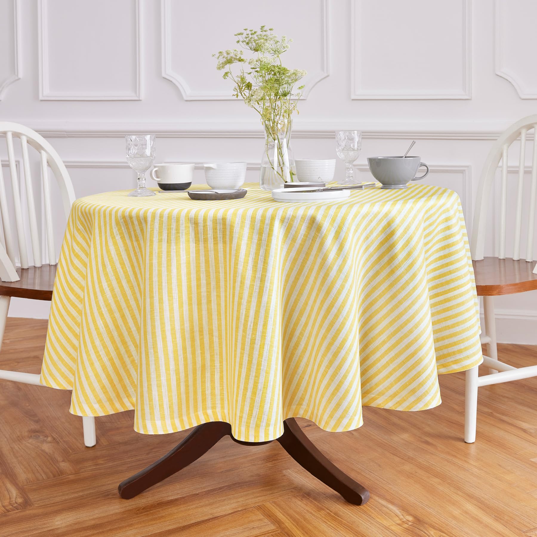 Amazon.com: Solino Home Stripe Linen Round Tablecloth 60 Inch Diameter ...