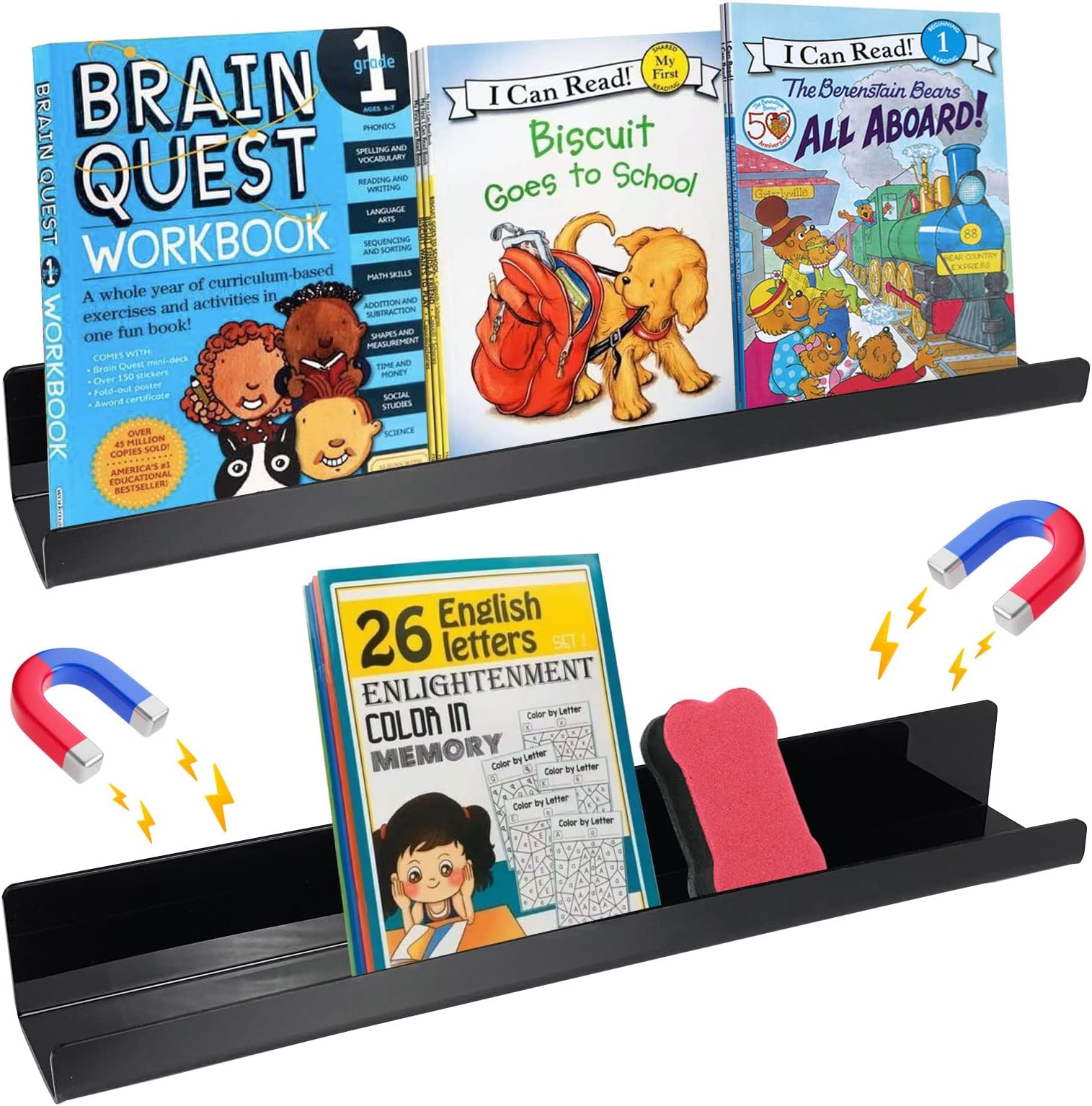 Amazon.com : 2 Pack Magnetic Bookshelf for Whiteboard Classroom, Black ...