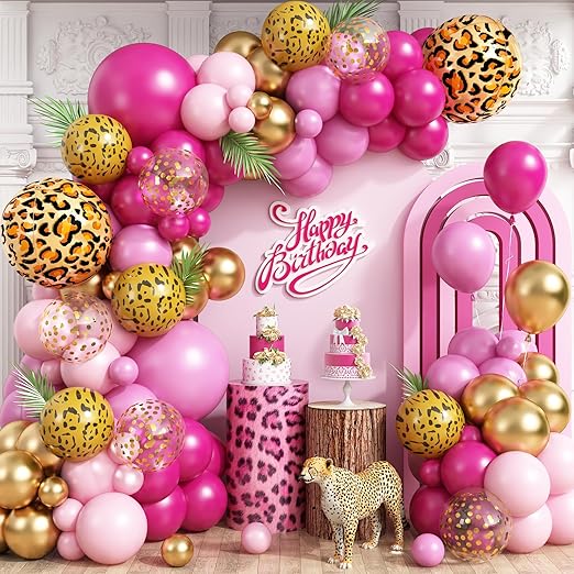 Amazon.com: Pink Cheetah Print Balloon Arch Kit,98pcs Rose Red Gold ...