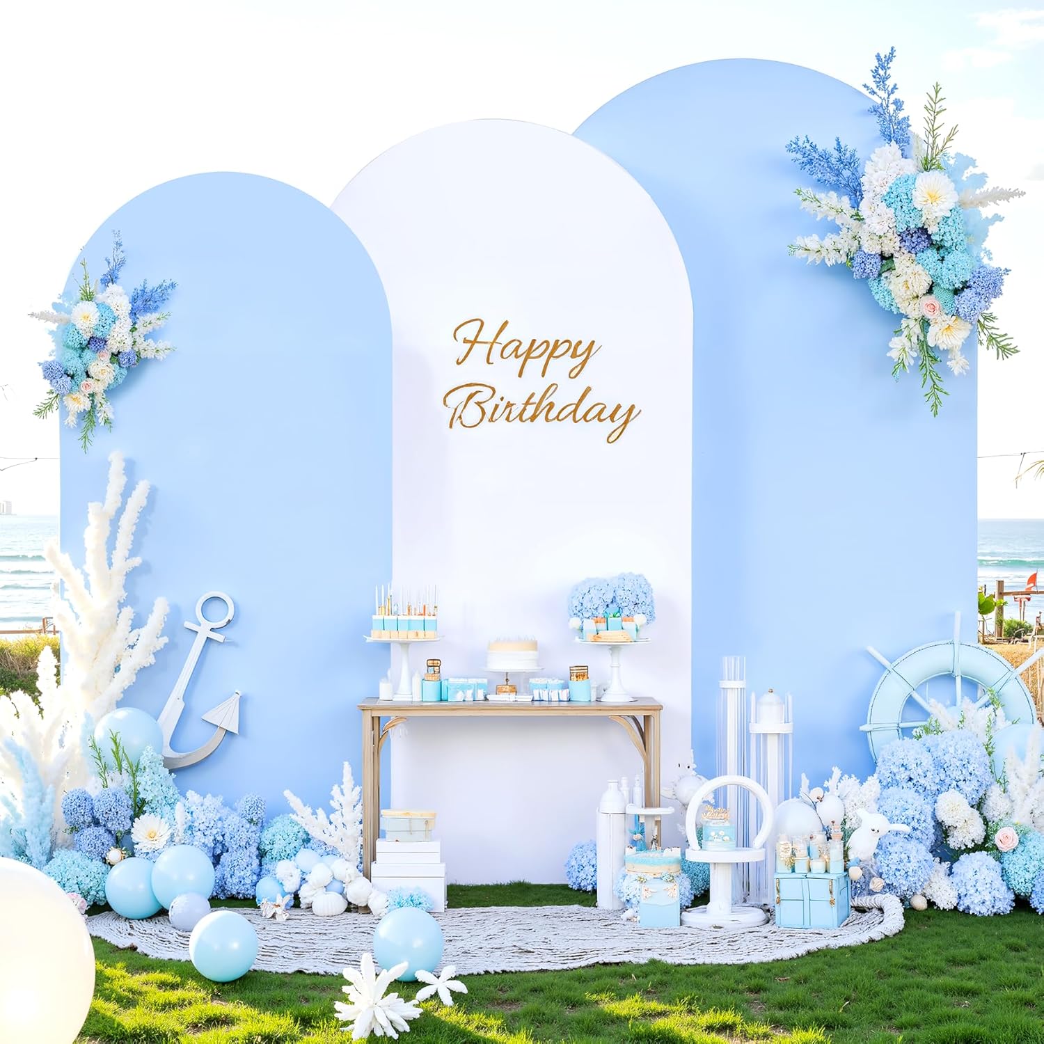 Amazon.com : White and Blue Arch Backdrop Cover 7.2FT 6.6FT 6FT Arch ...