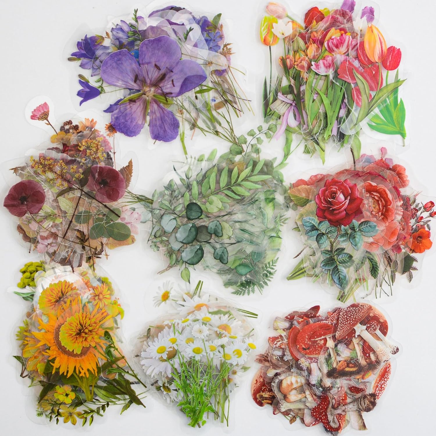 Amazon.com: WANDIC 320PCS Floral Plant Stickers Pack, PET Botanical ...